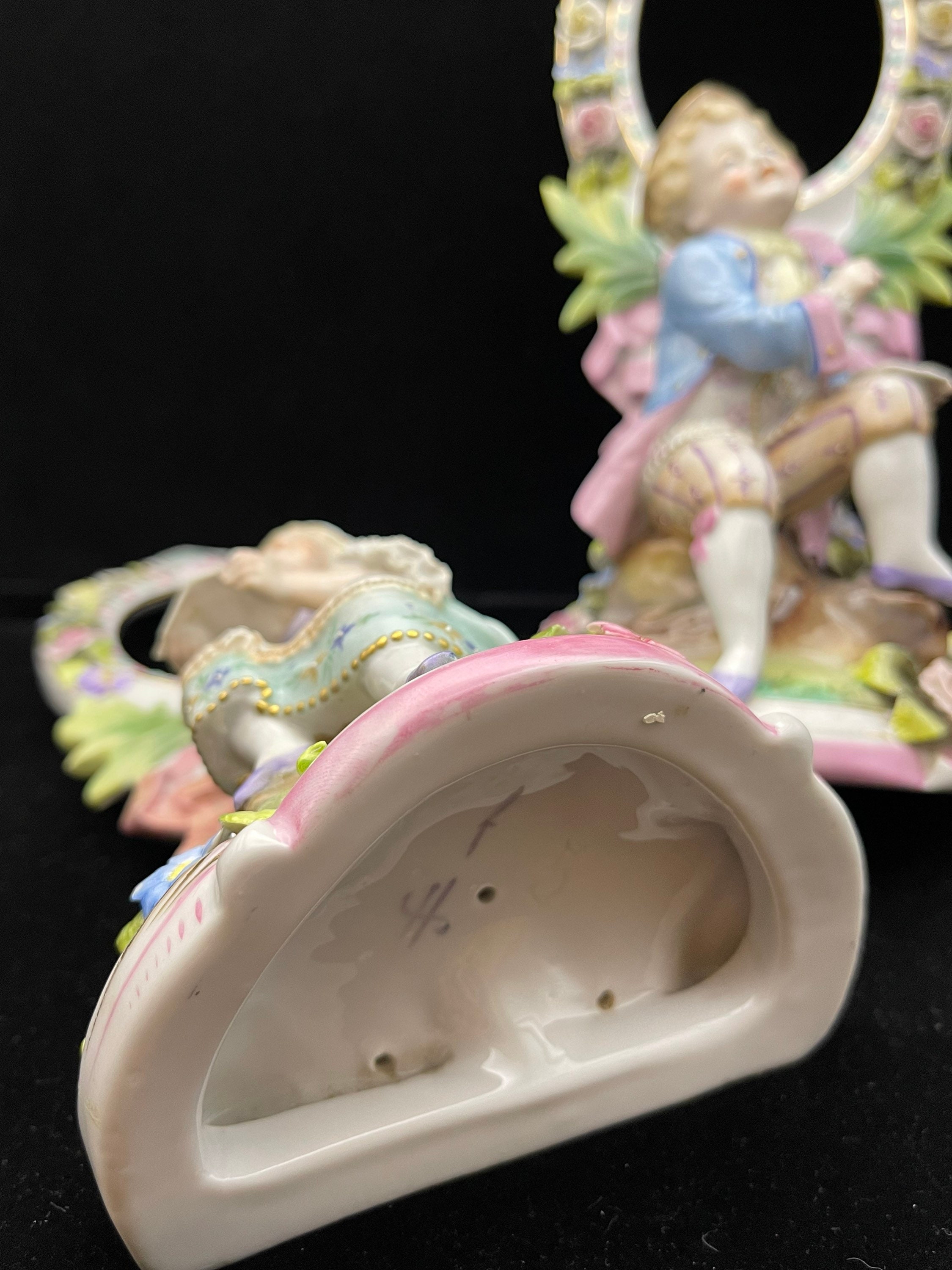 Pair of Dresden Antique Porcelain Cherub Table Mirrors - Etsy