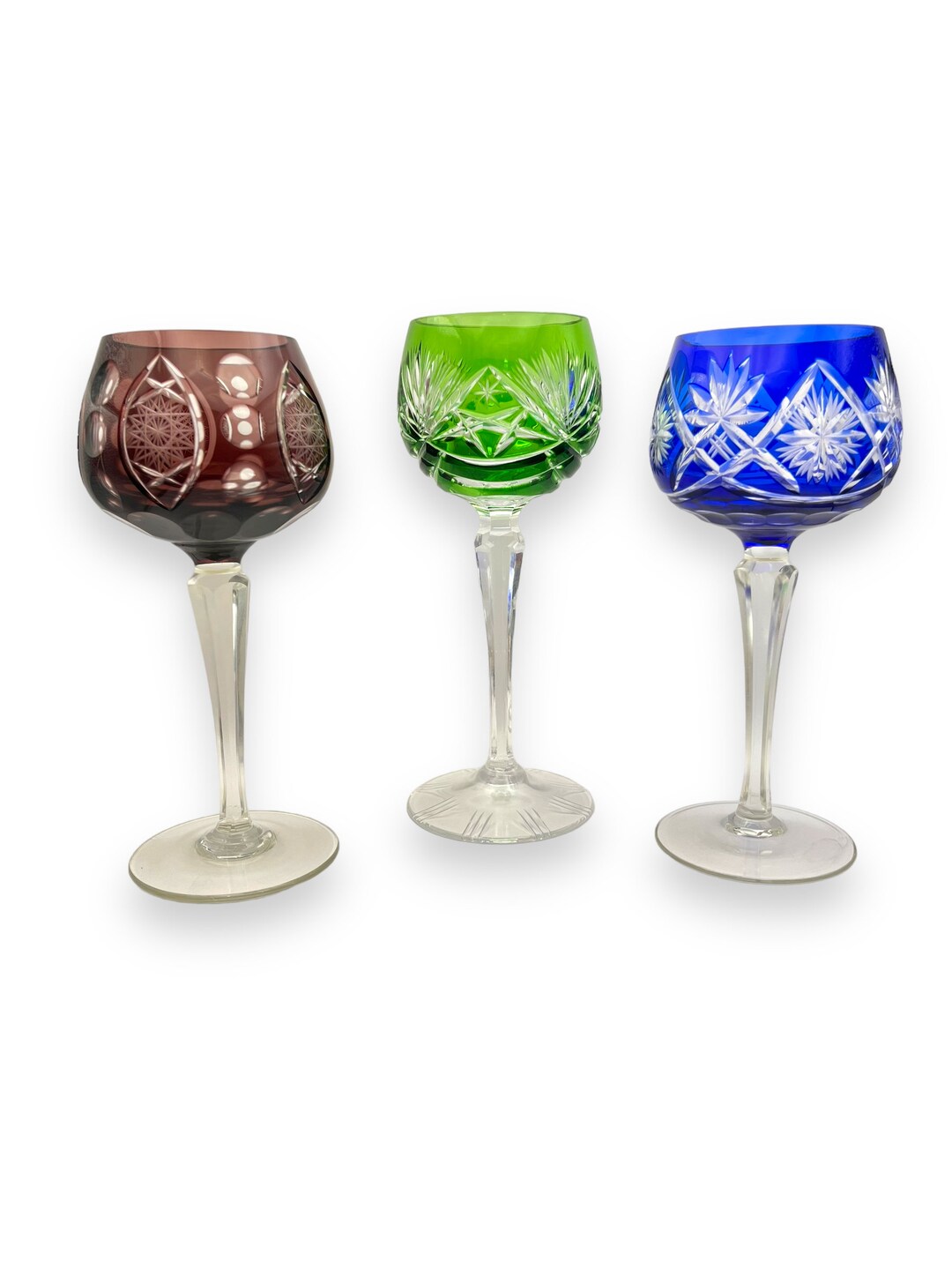 Handcrafted German Crystal Glasses - Plum, Green, and Blue (parliament ...