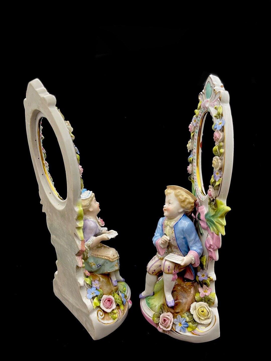 Pair of Dresden Antique Porcelain Cherub Table Mirrors - Etsy