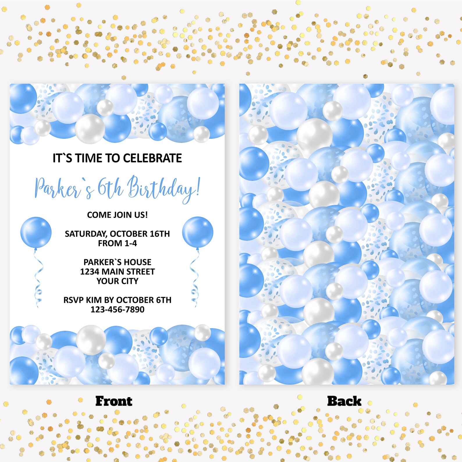 Editable Boys Blue Balloons Birthday Invitation Boys Birthday | Etsy