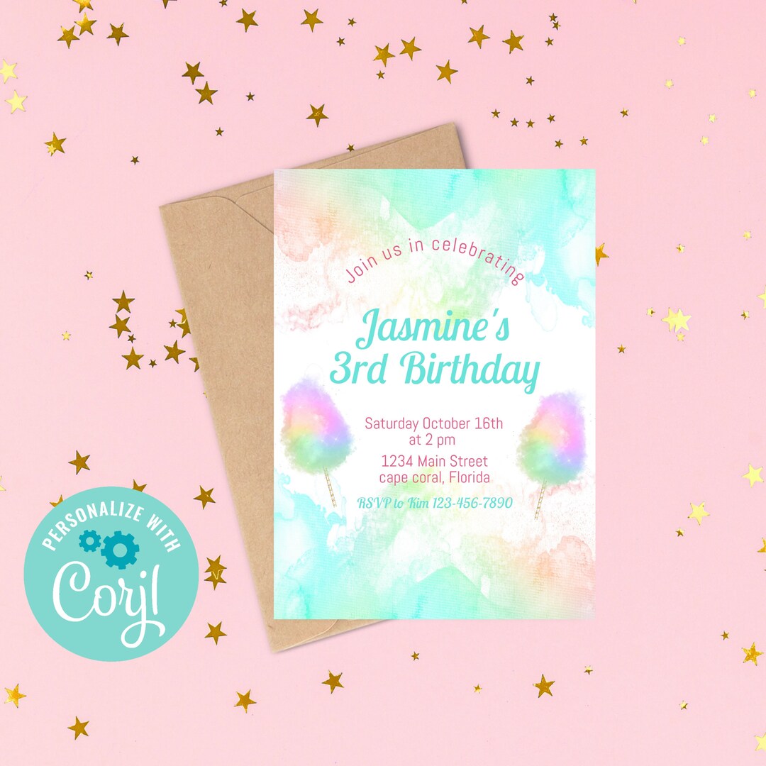 Editable Girls Rainbow Color Birthday Invitation, Girls Rainbow Cotton ...