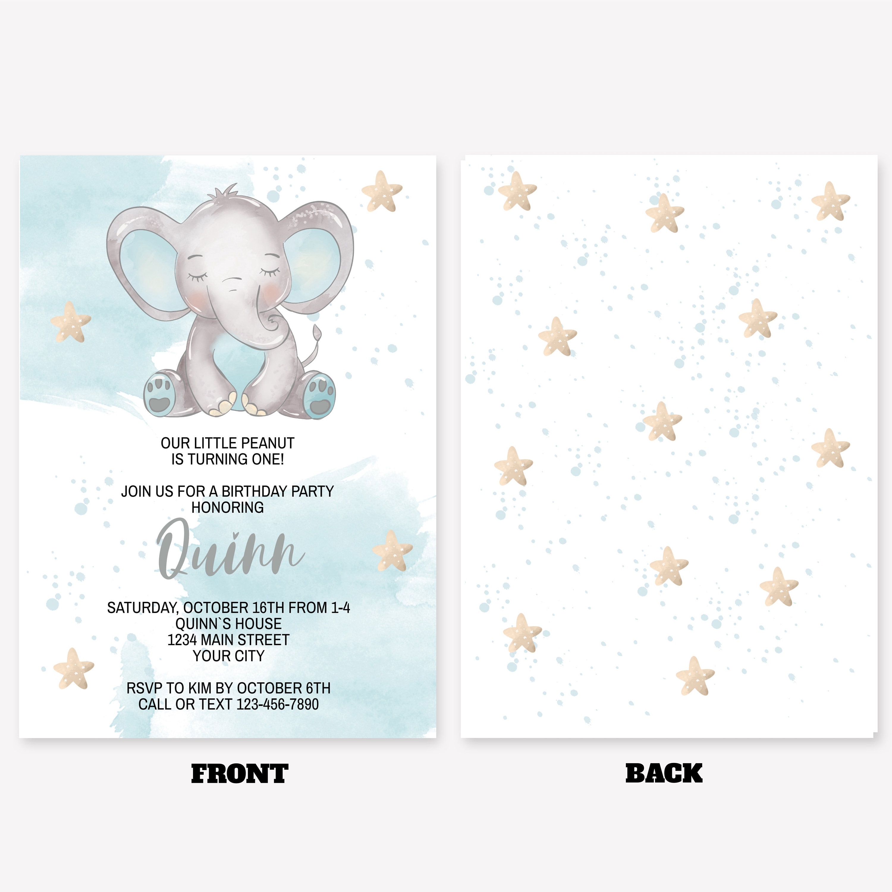 Editable Boys Baby Elephant Birthday Invitation, Boys First Birthday ...
