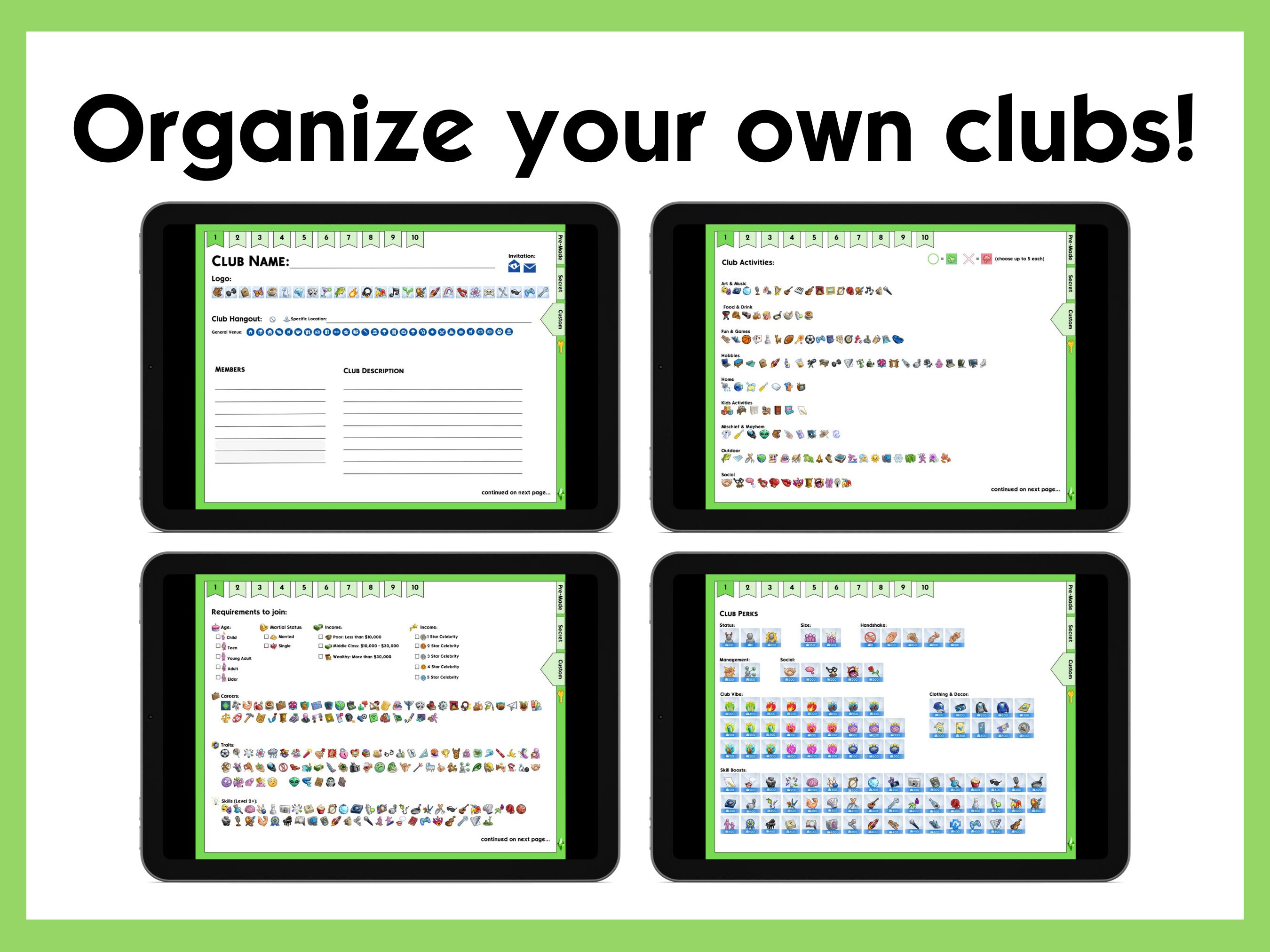 The Sims 4 Club Organizer - Etsy