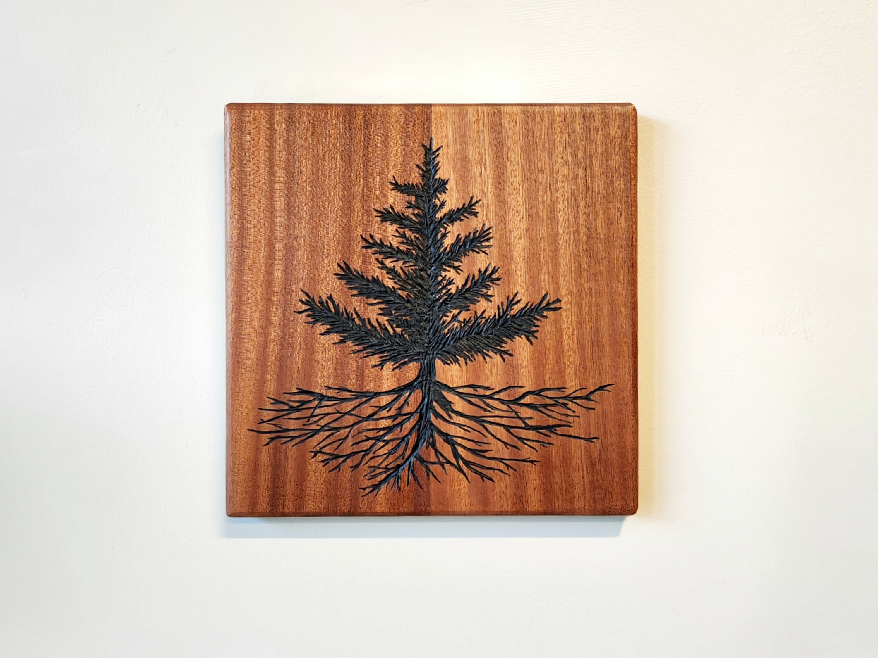 Hand Carved and Painted Tree With Roots Silhouette on Wood Plank home ...