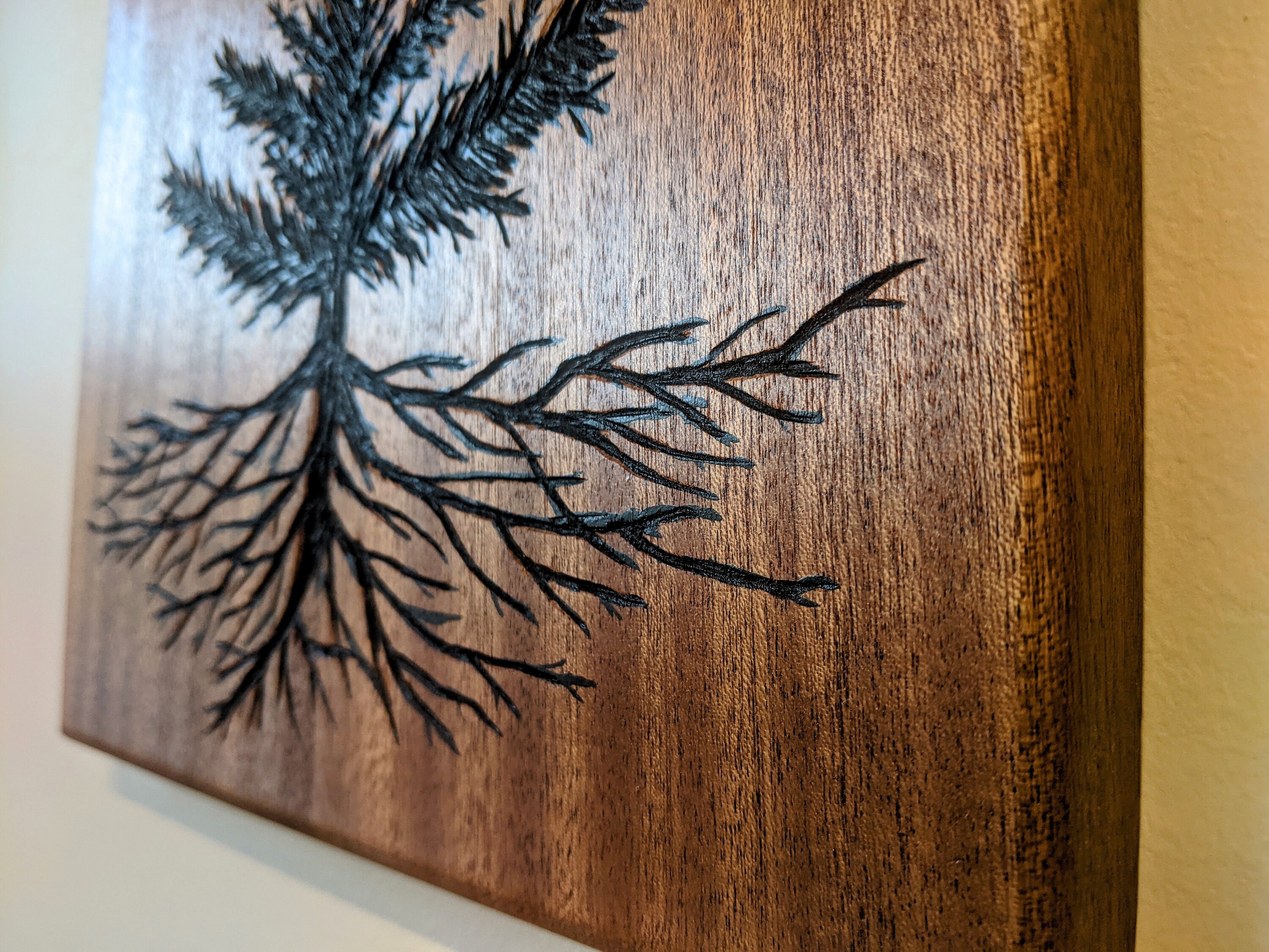 Hand Carved and Painted Tree With Roots Silhouette on Wood Plank -home ...