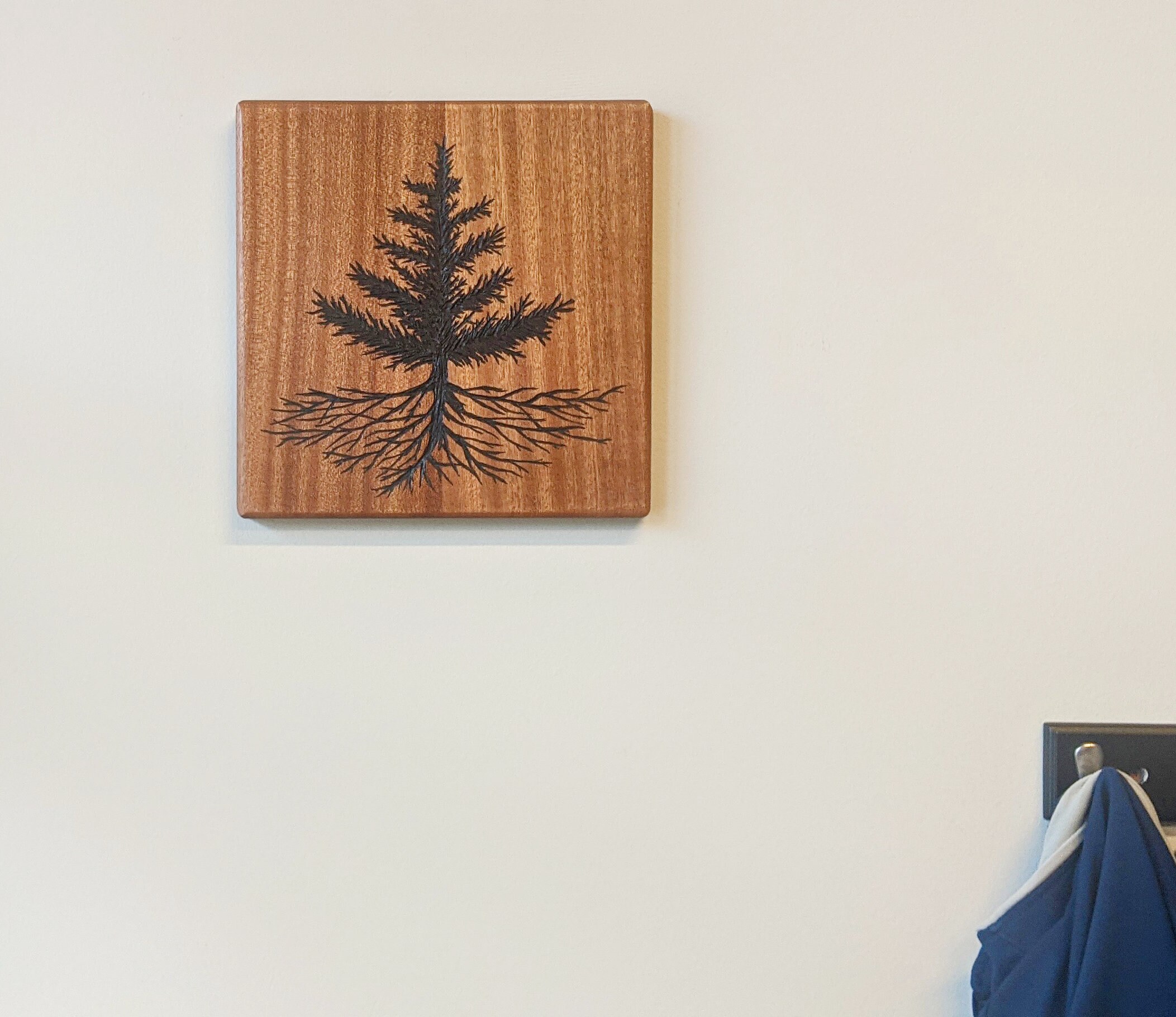 Hand Carved and Painted Tree With Roots Silhouette on Wood Plank -home ...