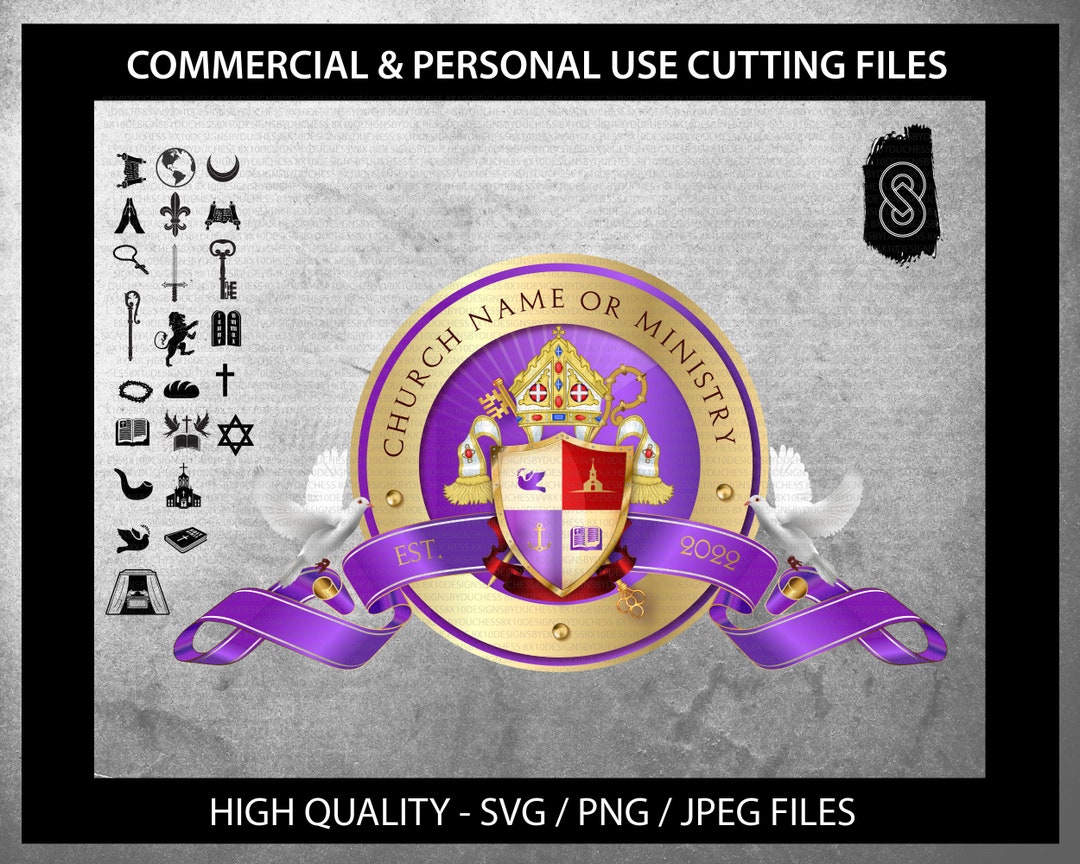 Purple & Gold Bishop Seal Vector Template, Editable Religious Logo (SVG ...