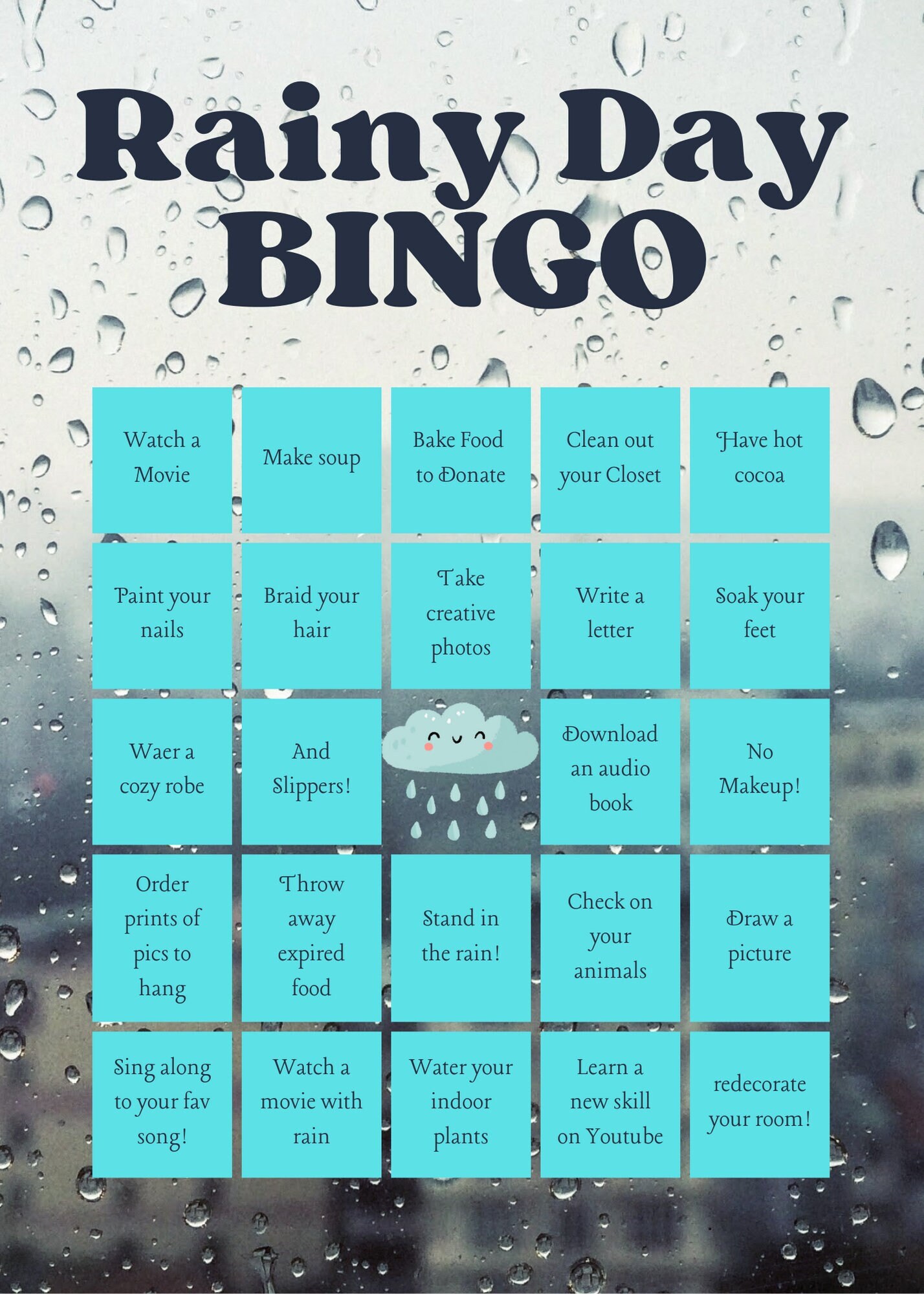 Rainy Day Bingo Printable Activity - Etsy