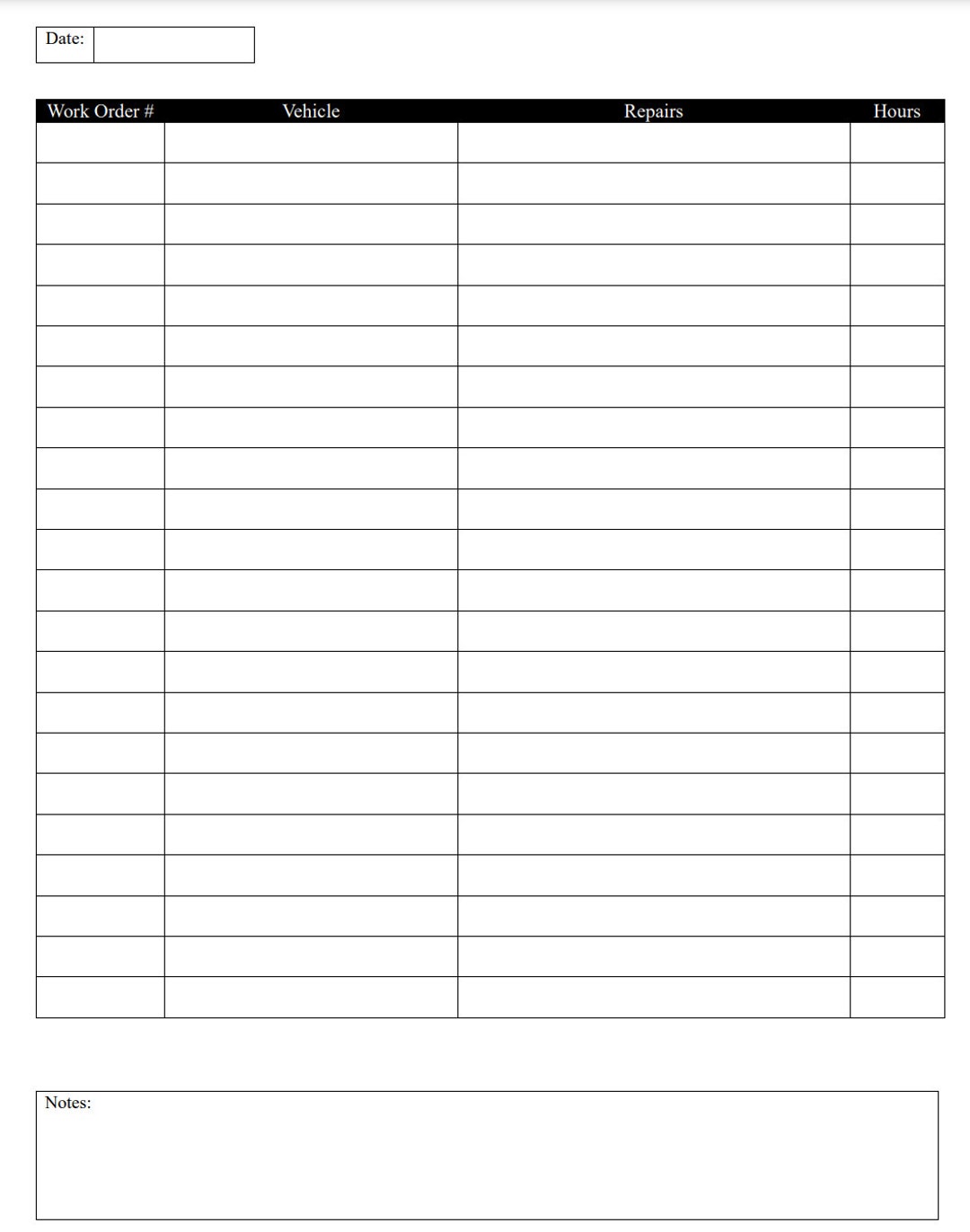 Automotive Diesel Service Technician Labor Log Sheet PDF Printable 8 ...