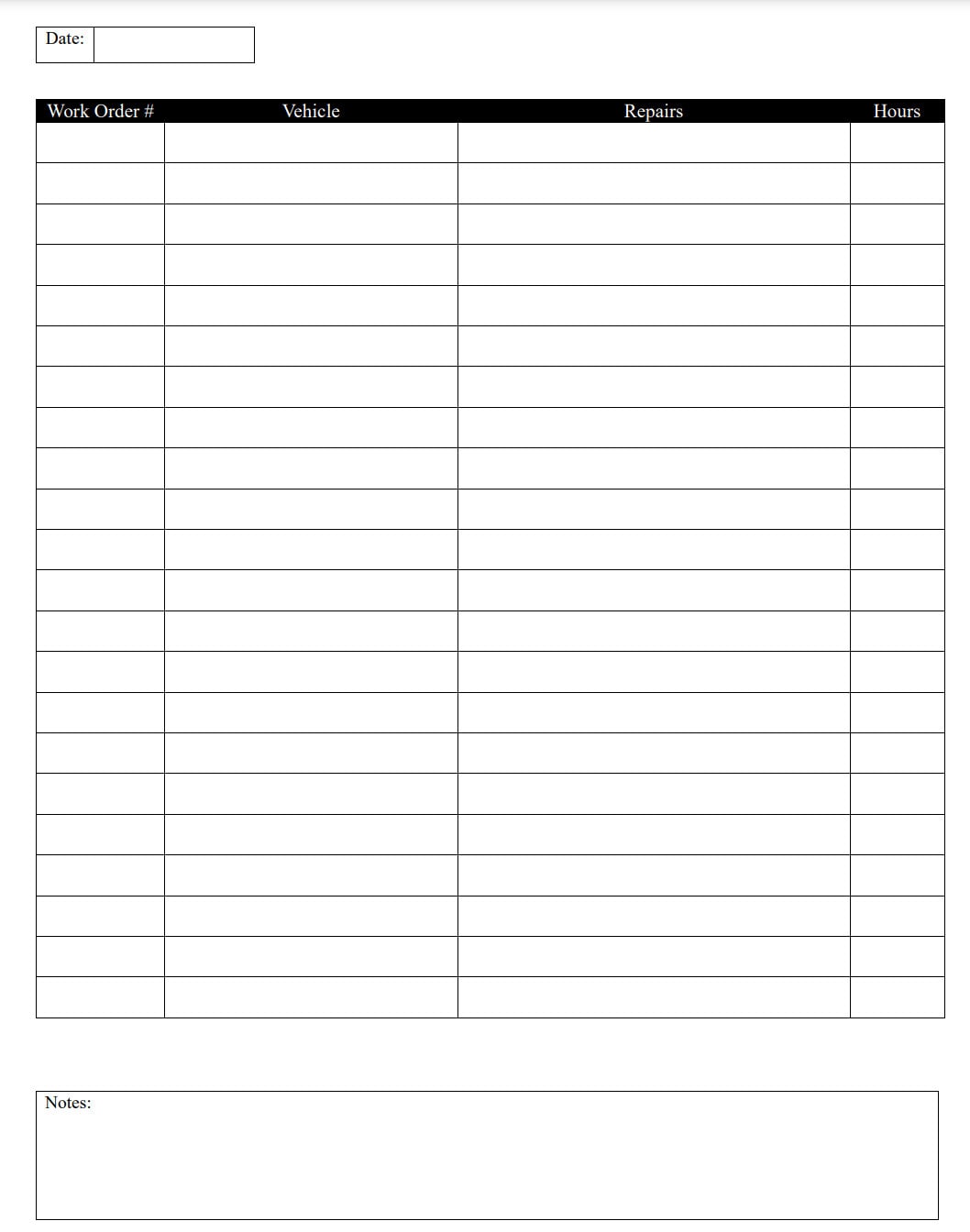 Automotive Diesel Service Technician Labor Log Sheet PDF Printable 8 ...