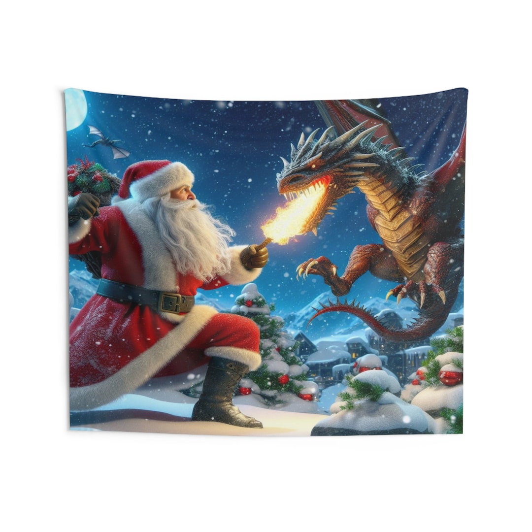 Santa Vs Fire Breathing Dragon Indoor Wall Tapestries - Etsy