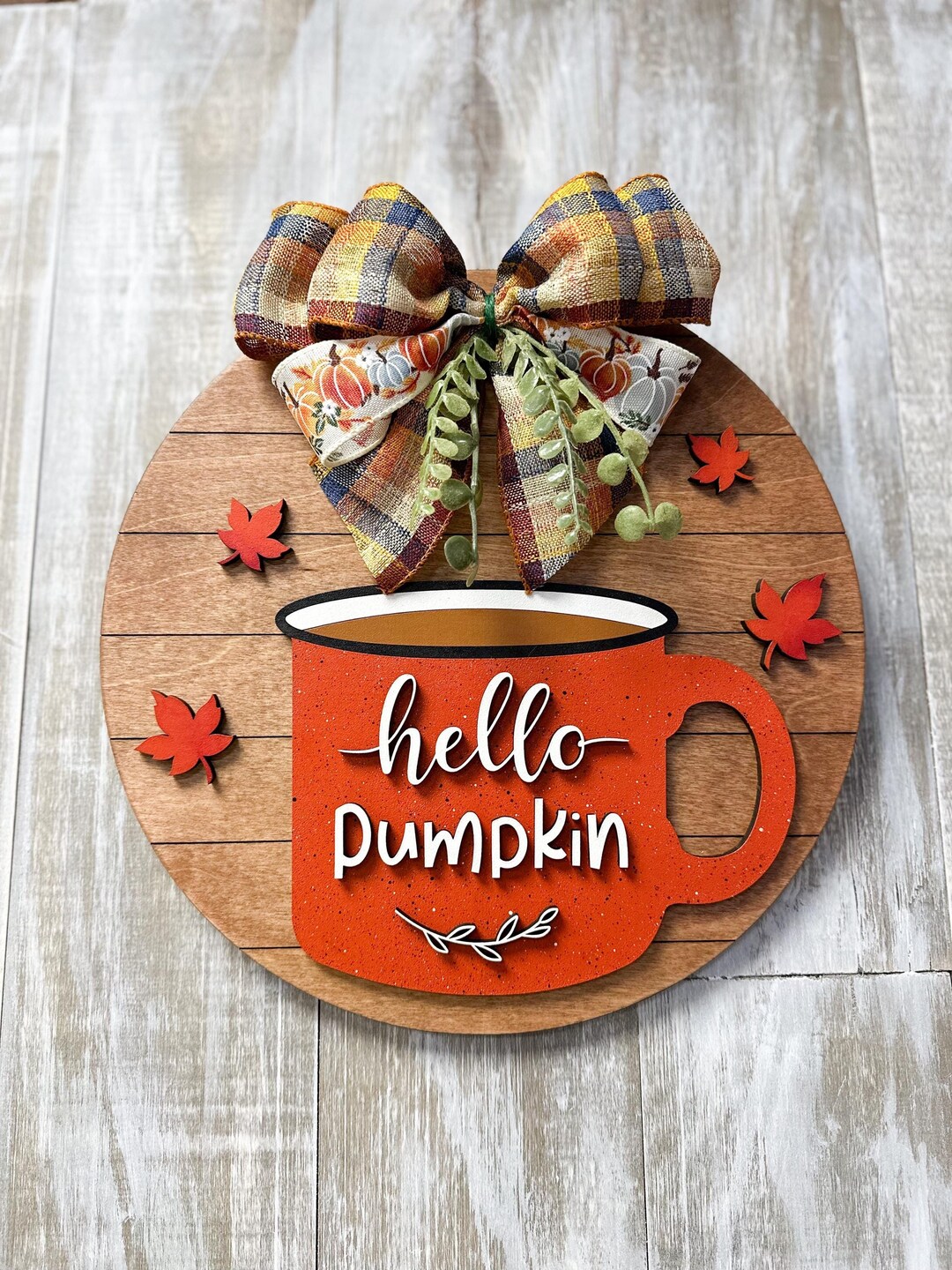 Fall Welcome Sign - Hello Pumpkin Door Hanger - Pumpkin Spice - Fall ...