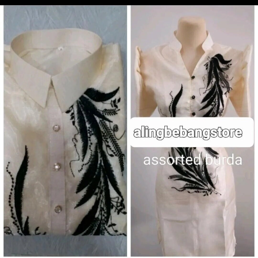 Filipiniana Dress Lady Barong sport Collar Beige - Etsy
