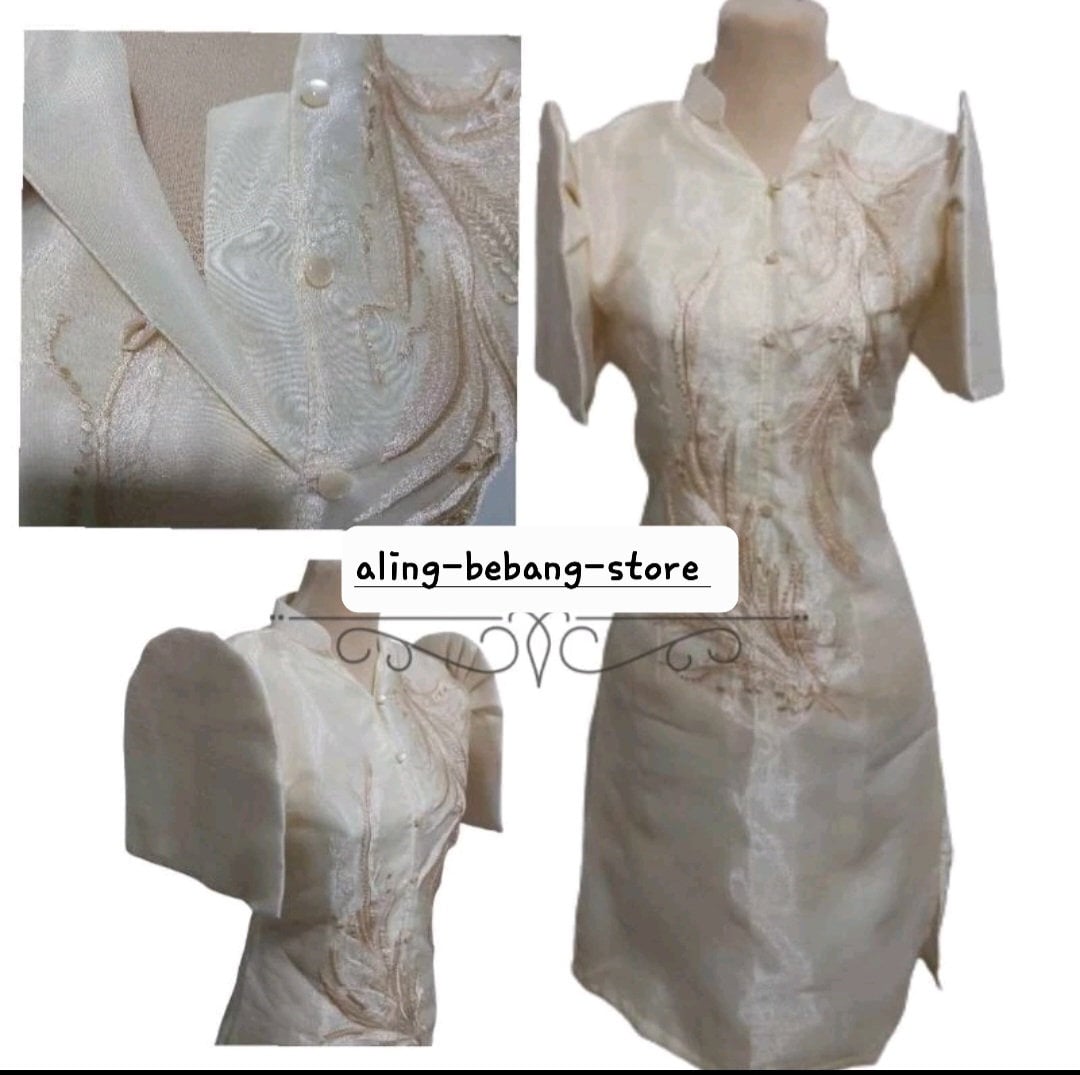 Filipiniana Dress Lady Barong (vneck) Beige or Black Embroidery, You ...