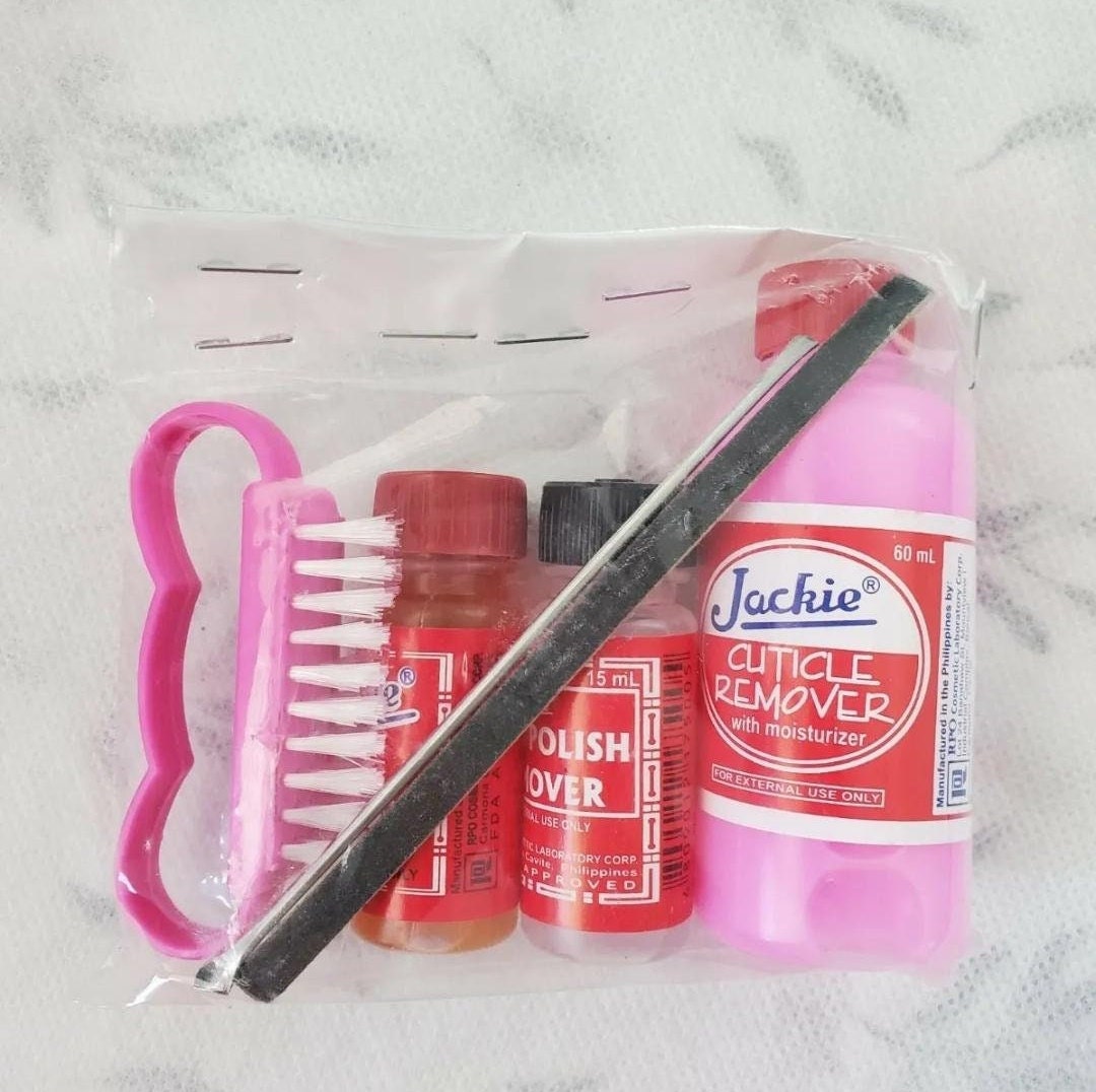 Manicure Set : Cuticle Remover, Acetone, Merthiolate, Brush, Pusher ...