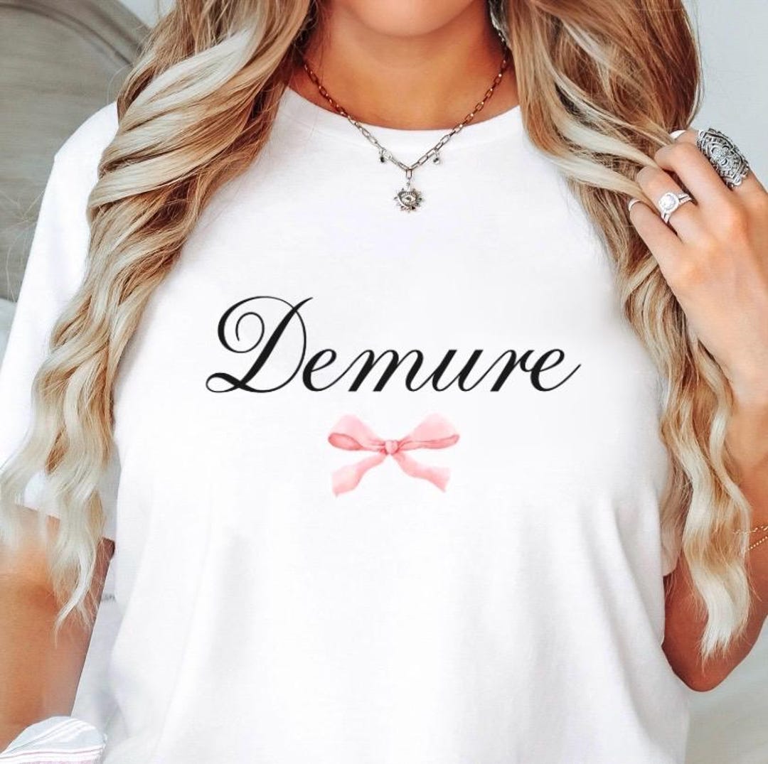 Demure Pink Bow Coquette Cursive T Shirt White, Grey, Pink - Etsy