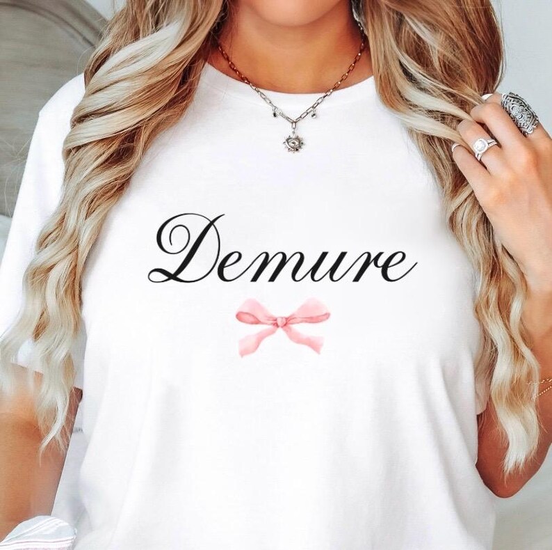 Demure Pink Bow Coquette Cursive T Shirt White, Grey, Pink - Etsy