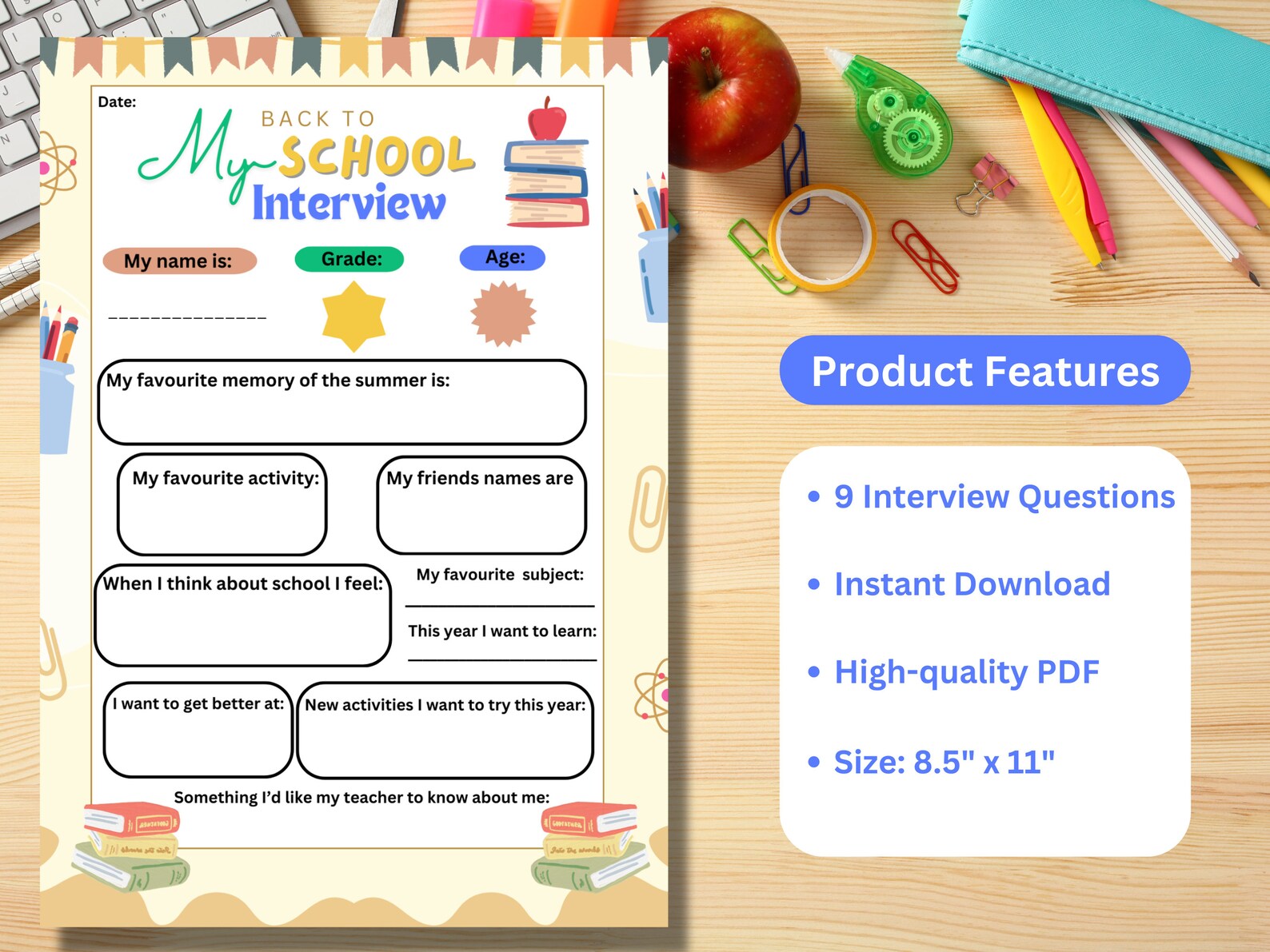 Back to School Interview Printable Kids Back to School Questionnaire ...