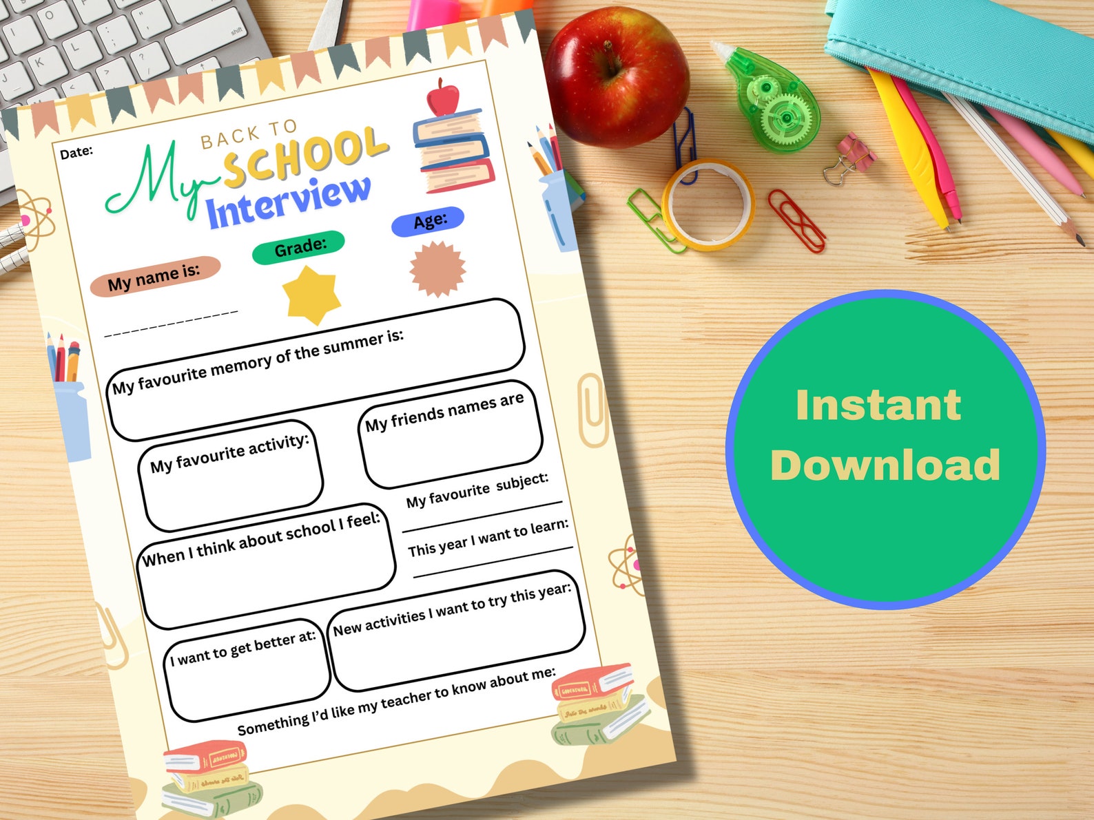 Back to School Interview Printable Kids Back to School Questionnaire ...