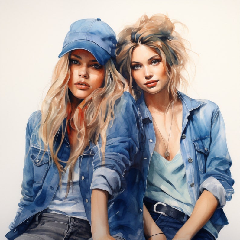 Denim Girl Clipart Watercolor Denim Fashion Girl Clipart, Denim Women ...