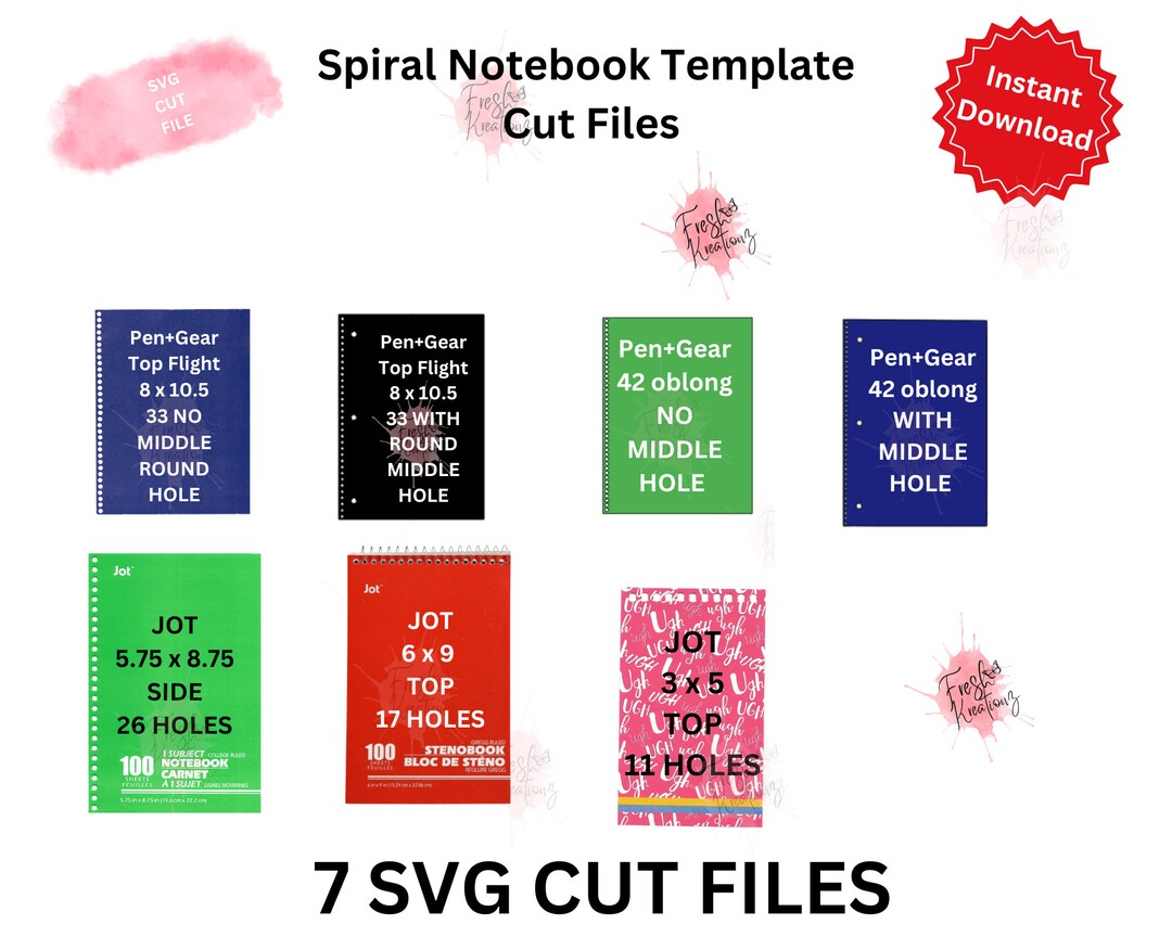 Spiral Notebook Cover Templates 5 Svg Files Cricut Silhouette Die Cut