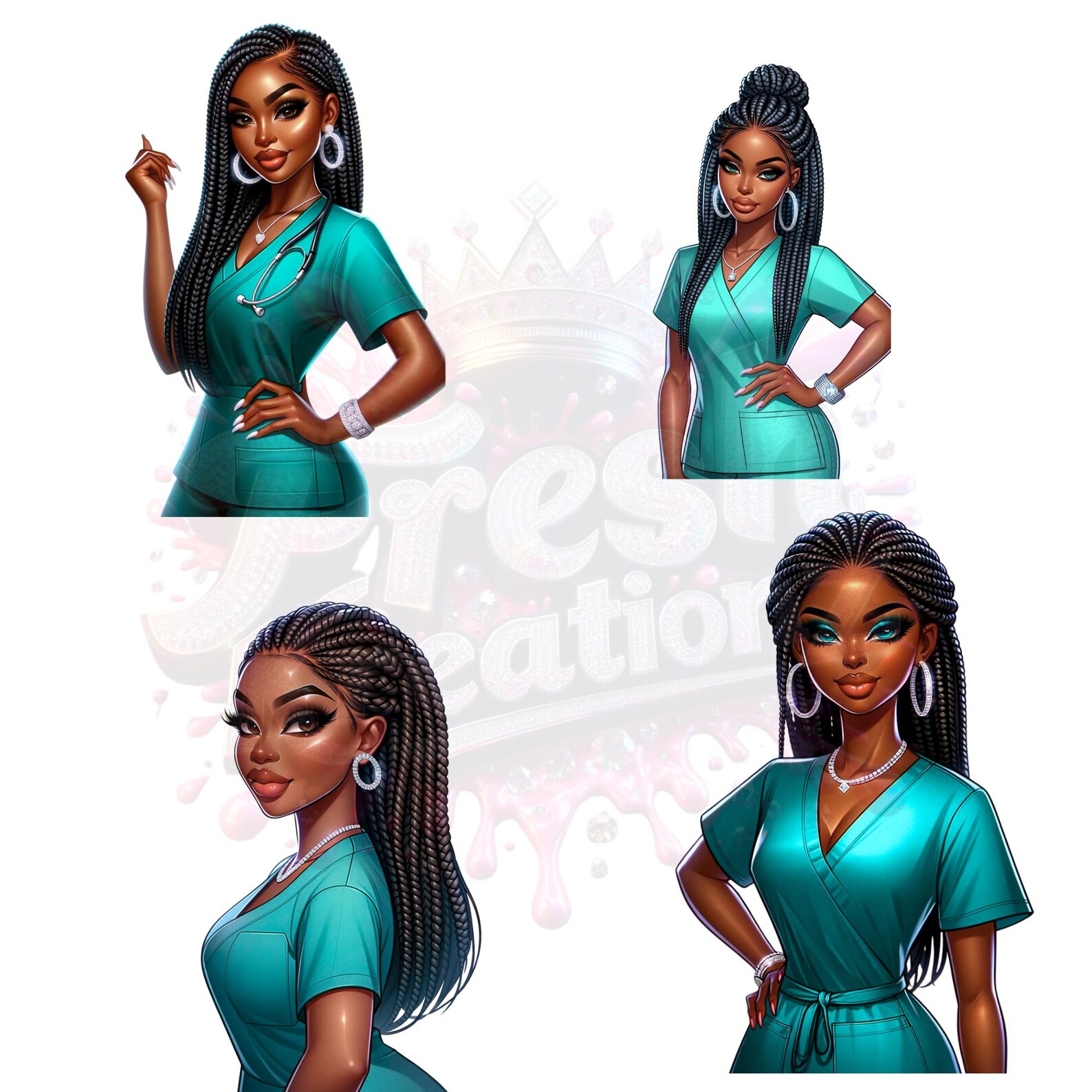 Turquoise Nurses | African American Nurses Clipart | Digital Plannning ...