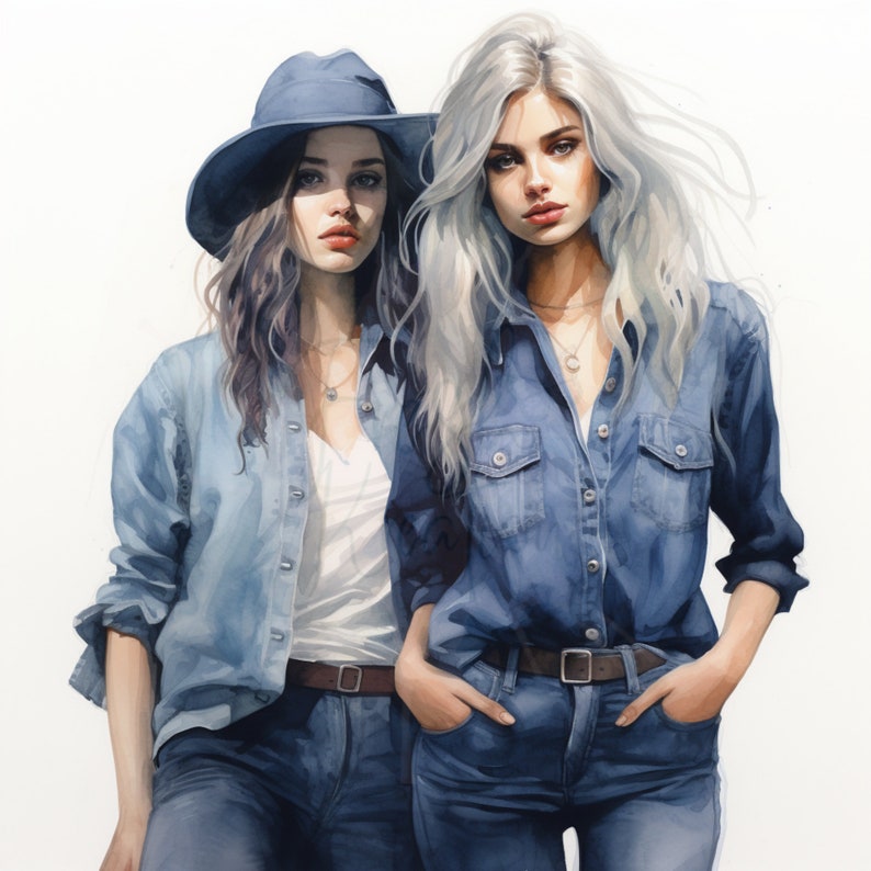 Denim Girl Clipart Watercolor Denim Fashion Girl Clipart, Denim Women ...