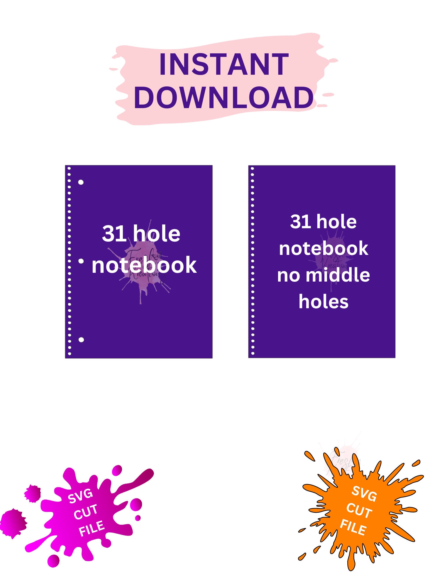 Spiral Notebook Cover Template | 2 SVG Laser Cut Files | 31 Side Holes ...