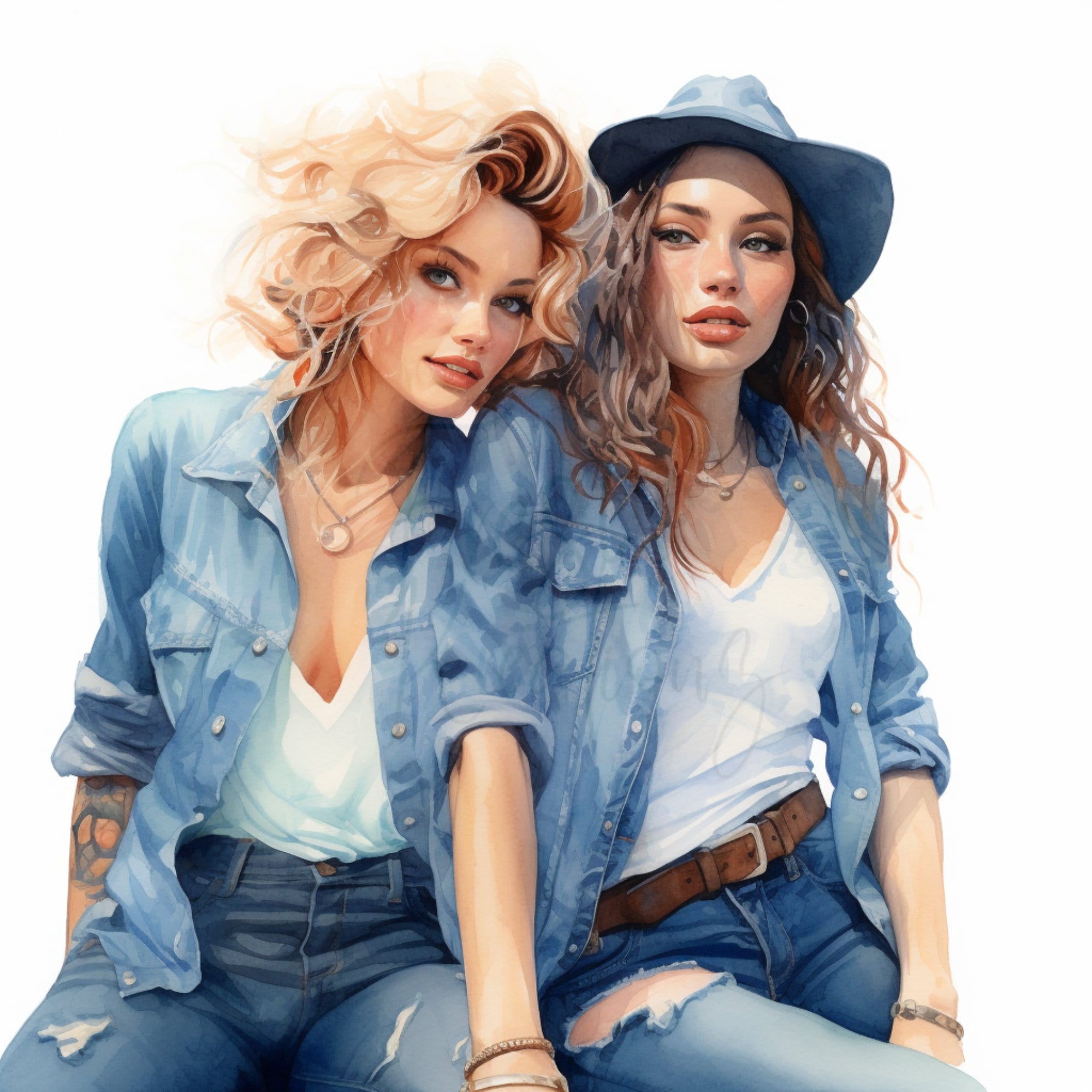 Denim Girl Clipart - Watercolor Denim Fashion Girl Clipart, Denim Women ...