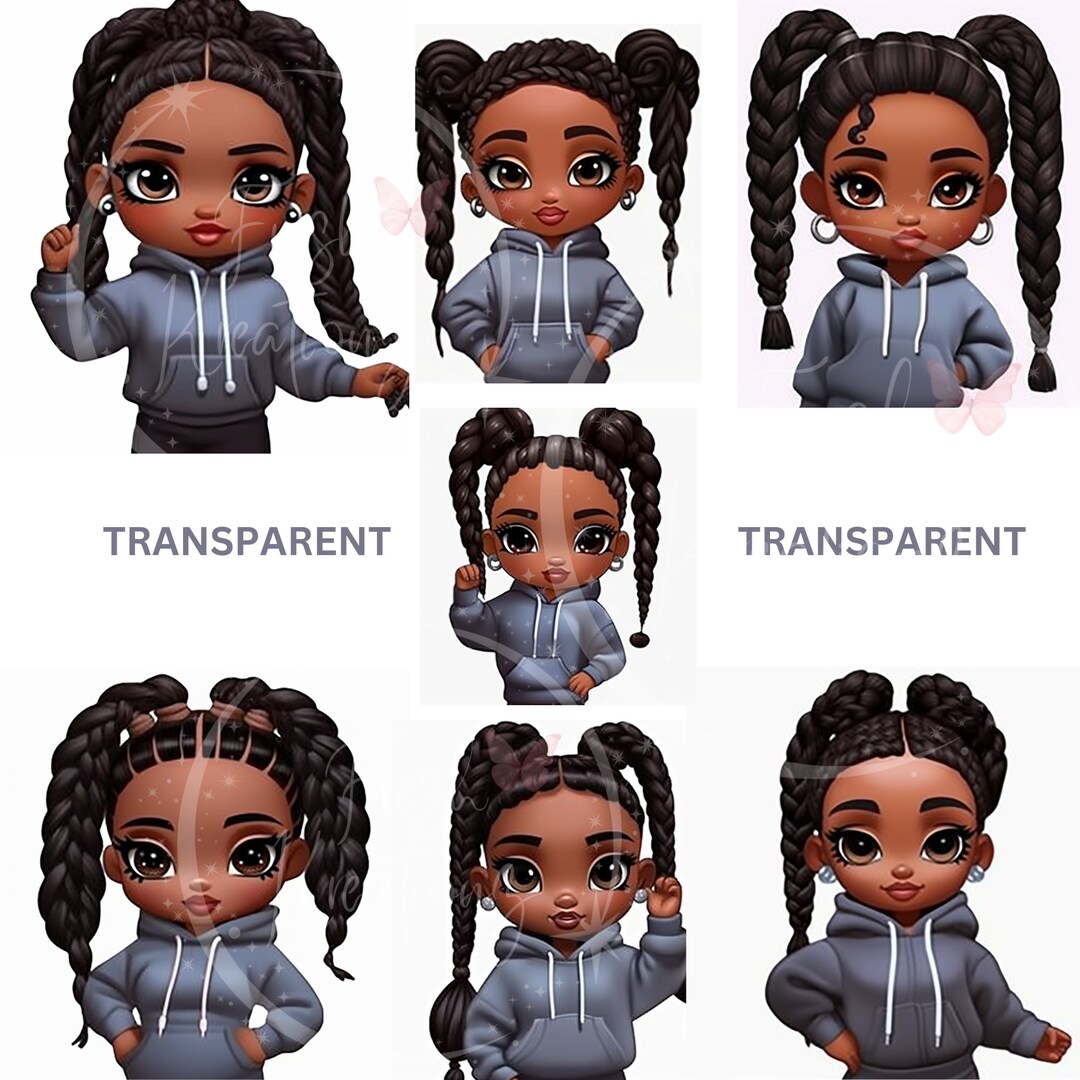 Diva Black Girl Clip Art Bundle | Braid Hair Chibi Bundle | High ...