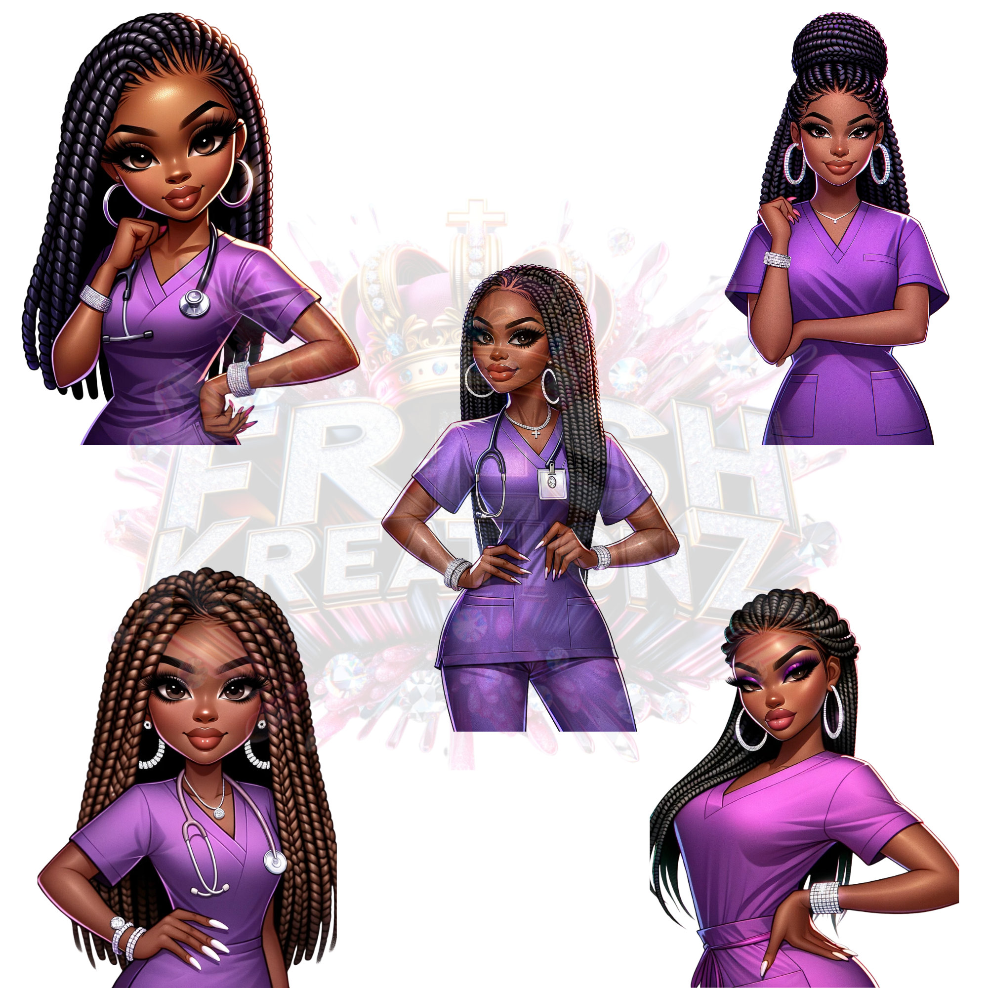 Purple Nurses Clipart | African American Nurses Clipart | Digital ...
