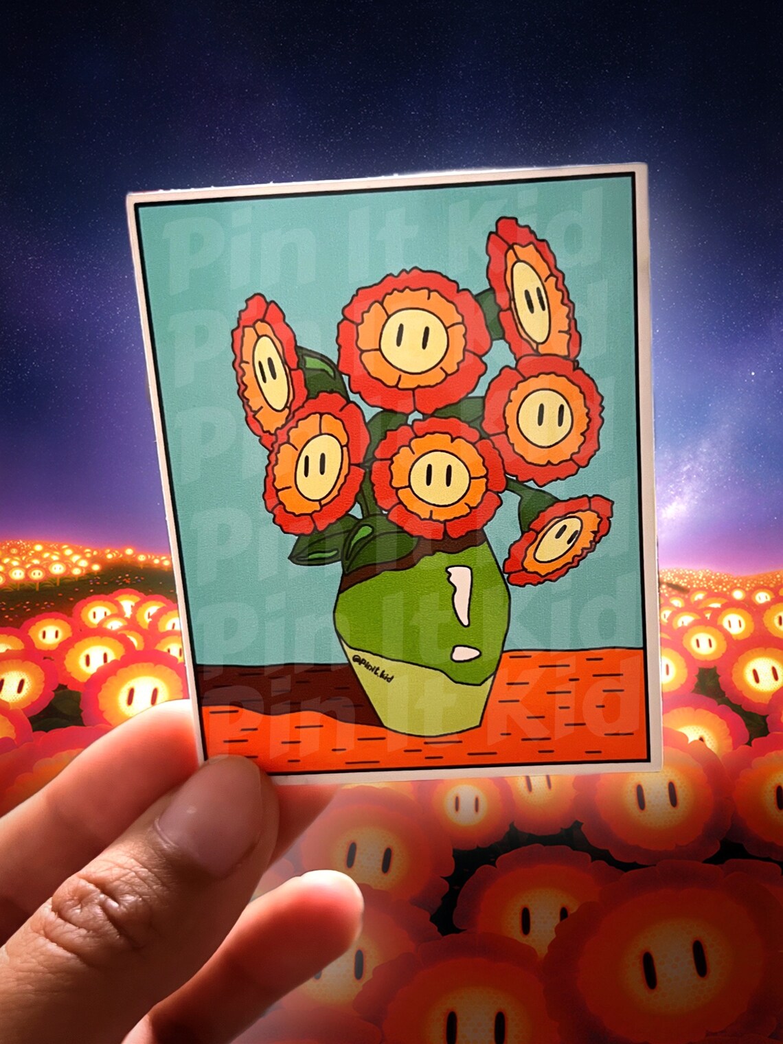 Super Mario Bros Vinyl Glossy Sticker Nintendo Fire Flowers Van Gogh ...