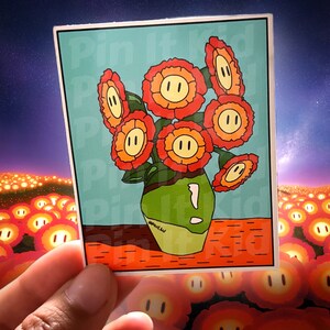 Super Mario Bros Vinyl Glossy Sticker Nintendo Fire Flowers Van Gogh ...