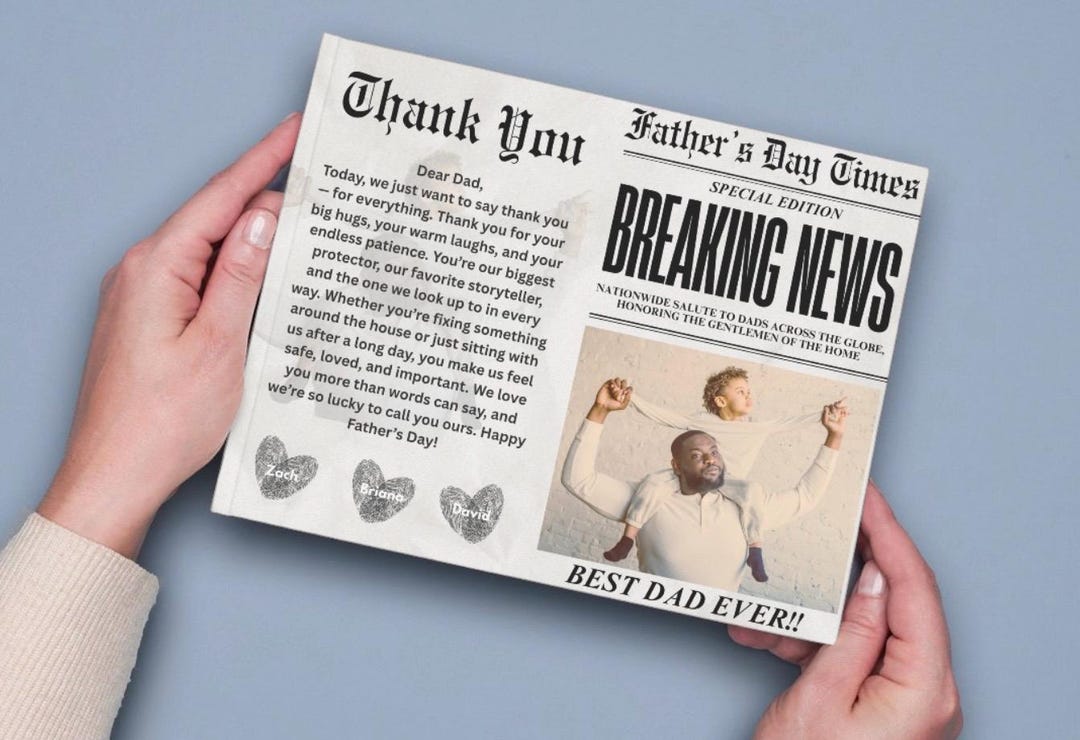 Editable Father’s Day Newspaper Card Template (4 Pages) | Canva Digital ...