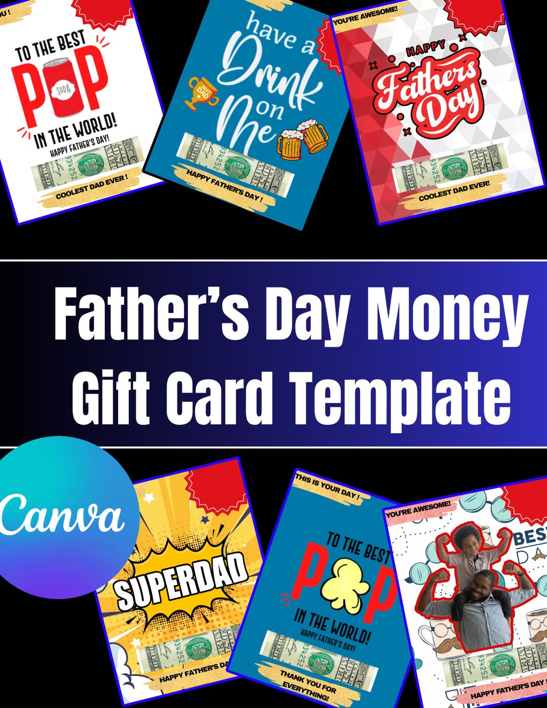 Editable (35) Father’s Day Money Gift Card Template | Canva Digital ...