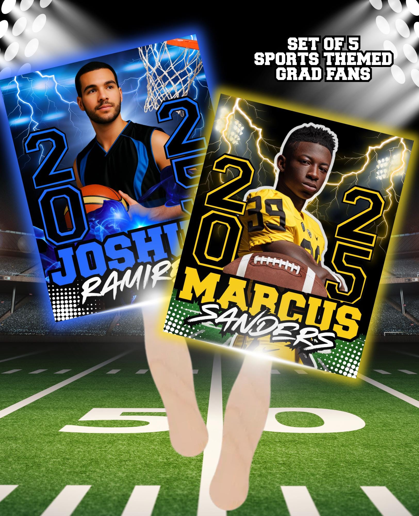 Editable (6) Sports Graduation Fan Template | Canva Digital Download ...