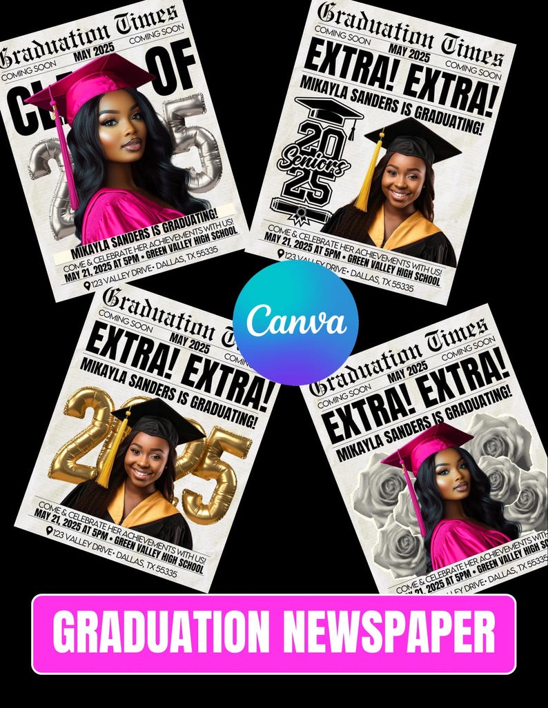 Editable Graduation Newspaper Templates (4) | Class of 2026 | Canva ...