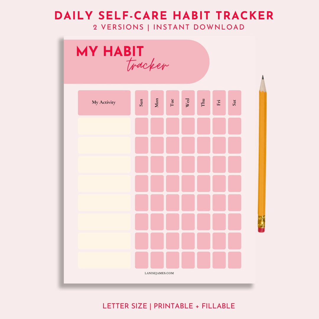 Simple Daily Self Care Habit Tracker Printable, Fillable PDF, Weekly ...