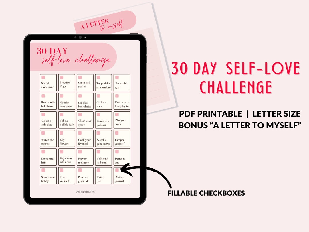 30 Day Self Love Challenge Printable, Self Care, Daily Tracker, Self ...
