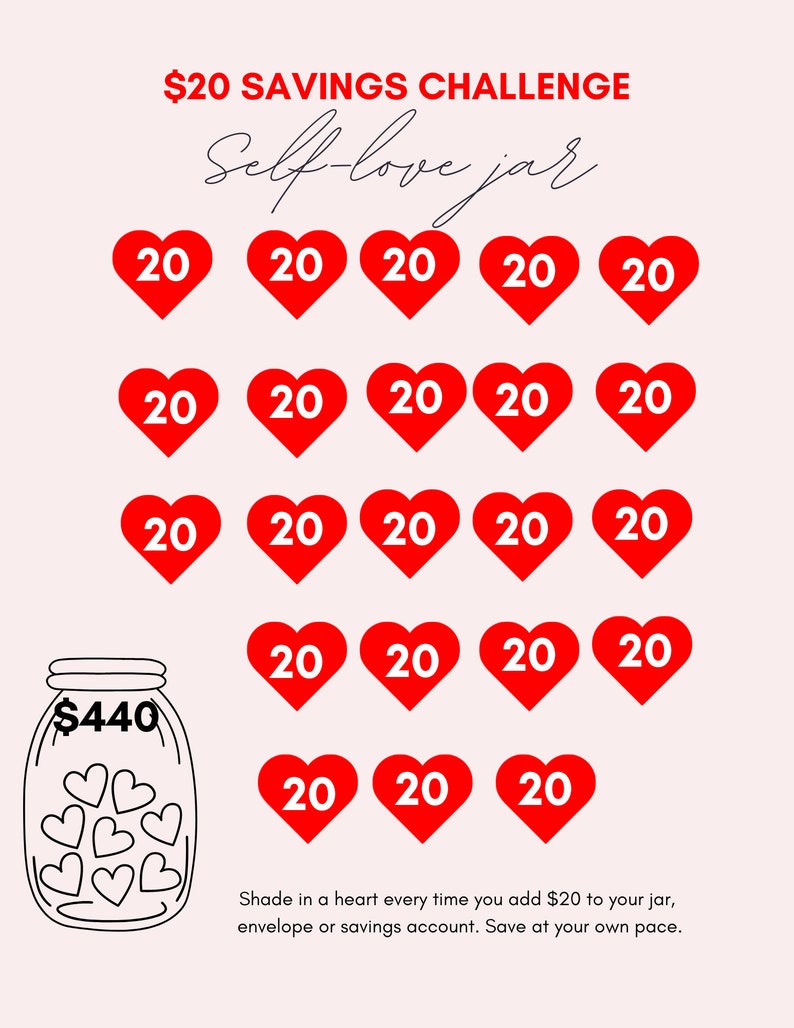 Self-love Savings Challenge Printable, Savings Tracker, Mini Savings ...