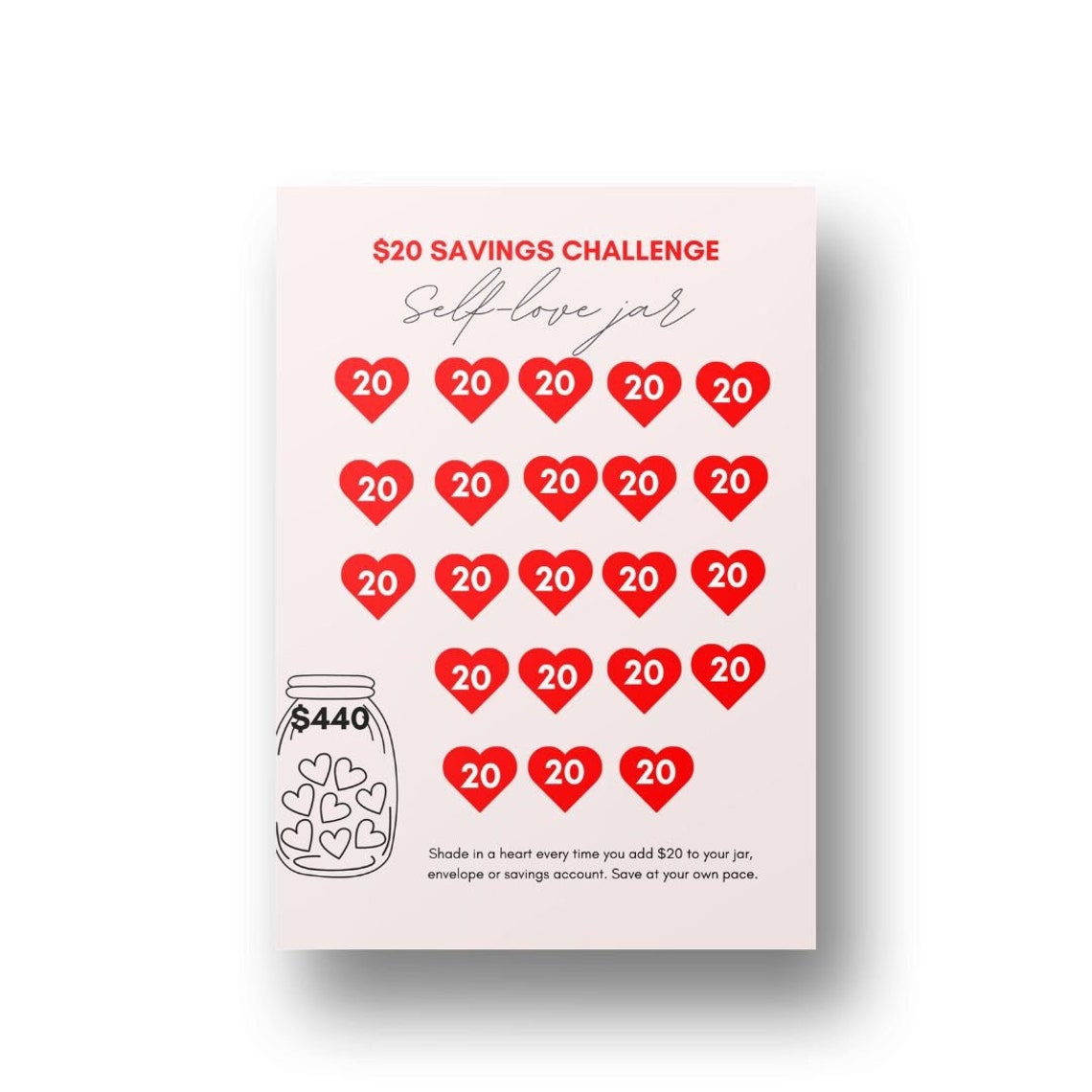 Self-love Savings Challenge Printable, Savings Tracker, Mini Savings ...