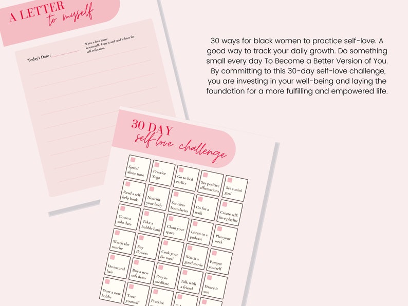 30 Day Self Love Challenge Printable Self Care Daily Tracker Self