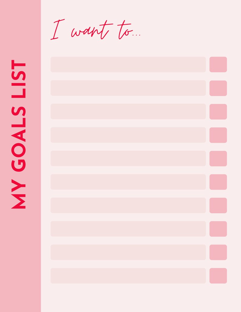 Goals List Printable, Goal Setting, Goal Planner, Goal Tracker, Vision ...