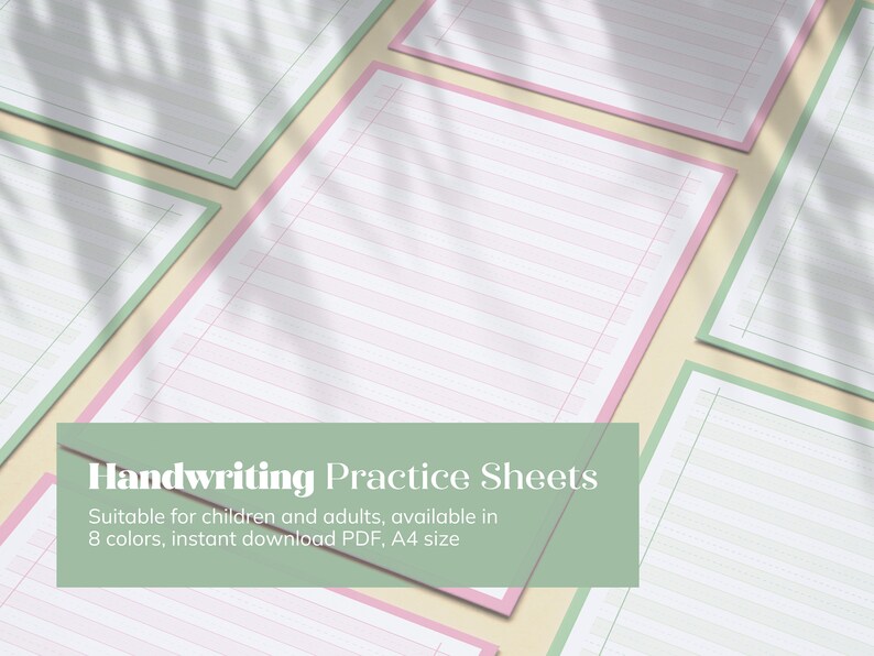 Colorful Lined Handwriting Practice Sheets for Children and - Etsy