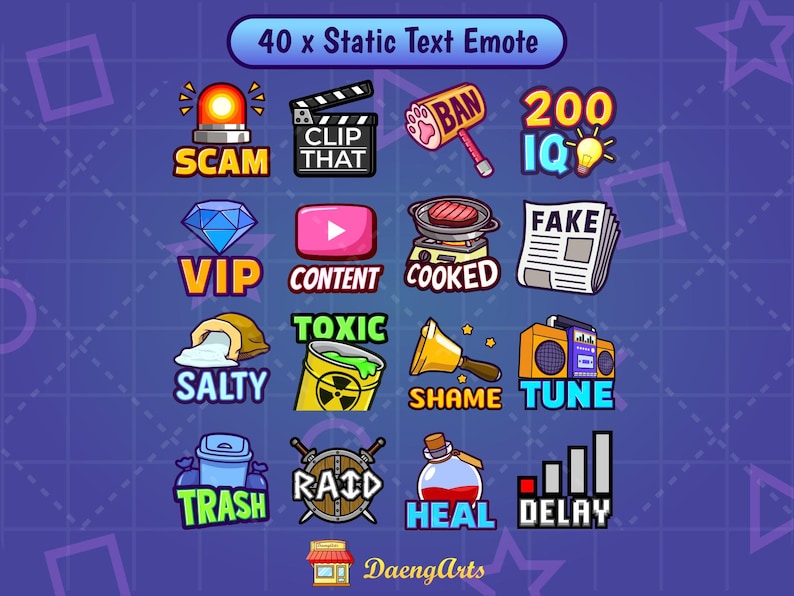40x Static Text Emotes for Twitch, Discord, Kick in PNG & SVG (digital ...