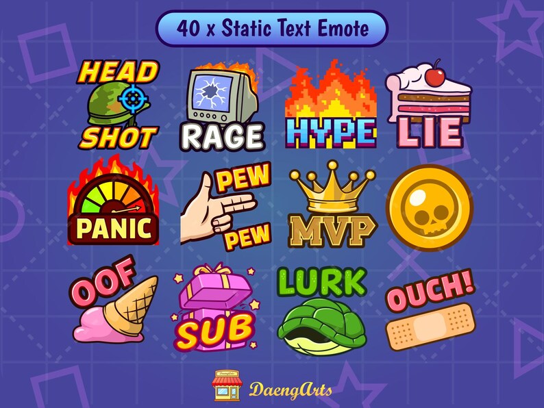 40x Static Text Emotes for Twitch, Discord, Kick in PNG & SVG (digital ...