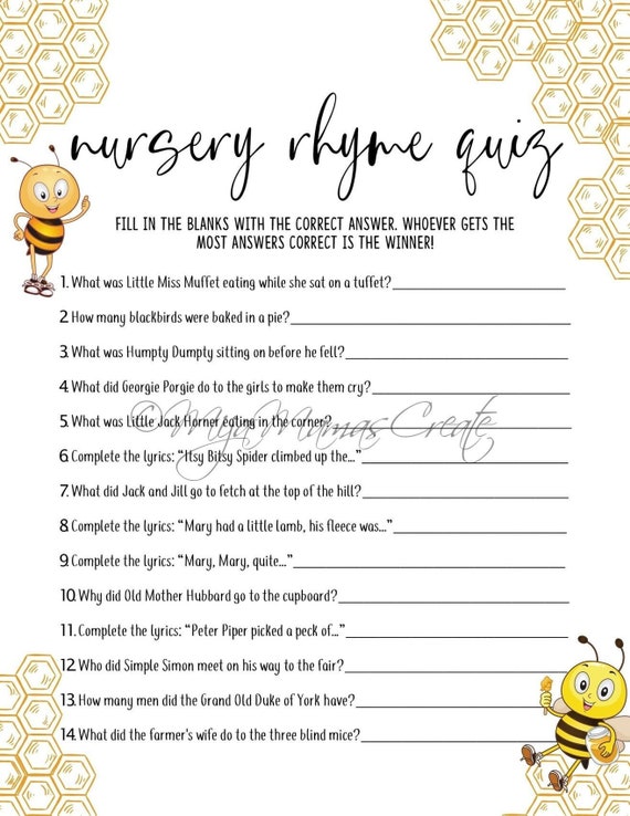 Vintage Nursery Rhyme Shower Games Printable Pink Floral Baby Shower