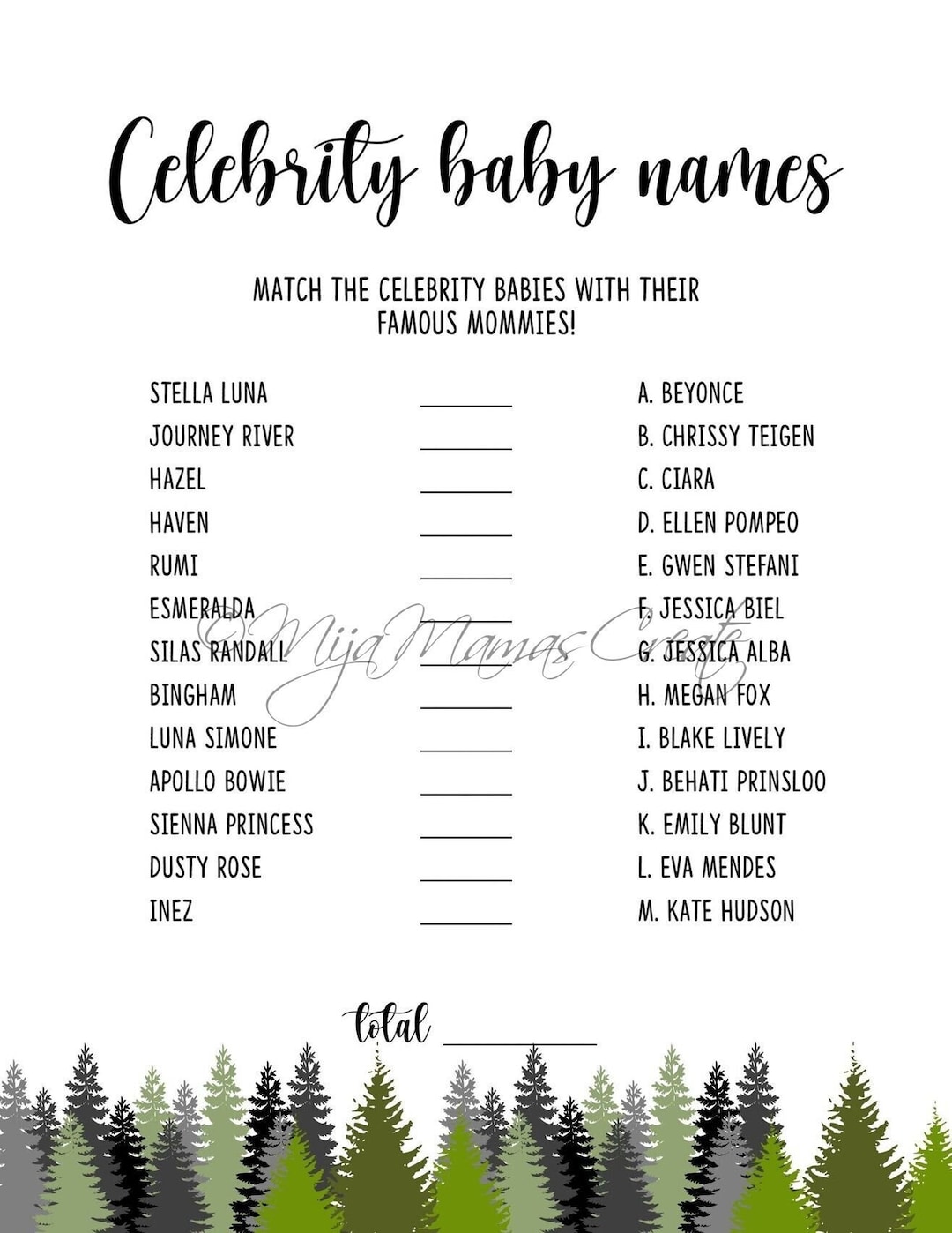 Baby Shower Games, Celebrity Baby Names, Tree Theme - Etsy