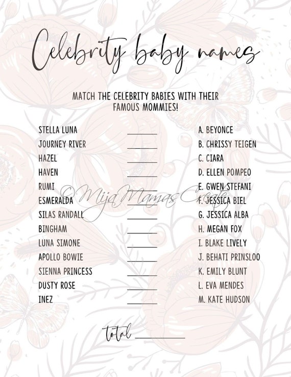 Baby Shower Games Celebrity Baby Names Floral Theme | Etsy