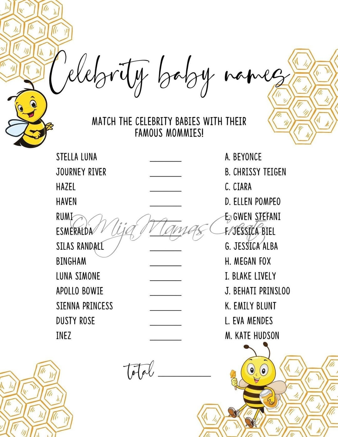 Baby Shower Game, Celebrity Babies, Bee Theme - Etsy